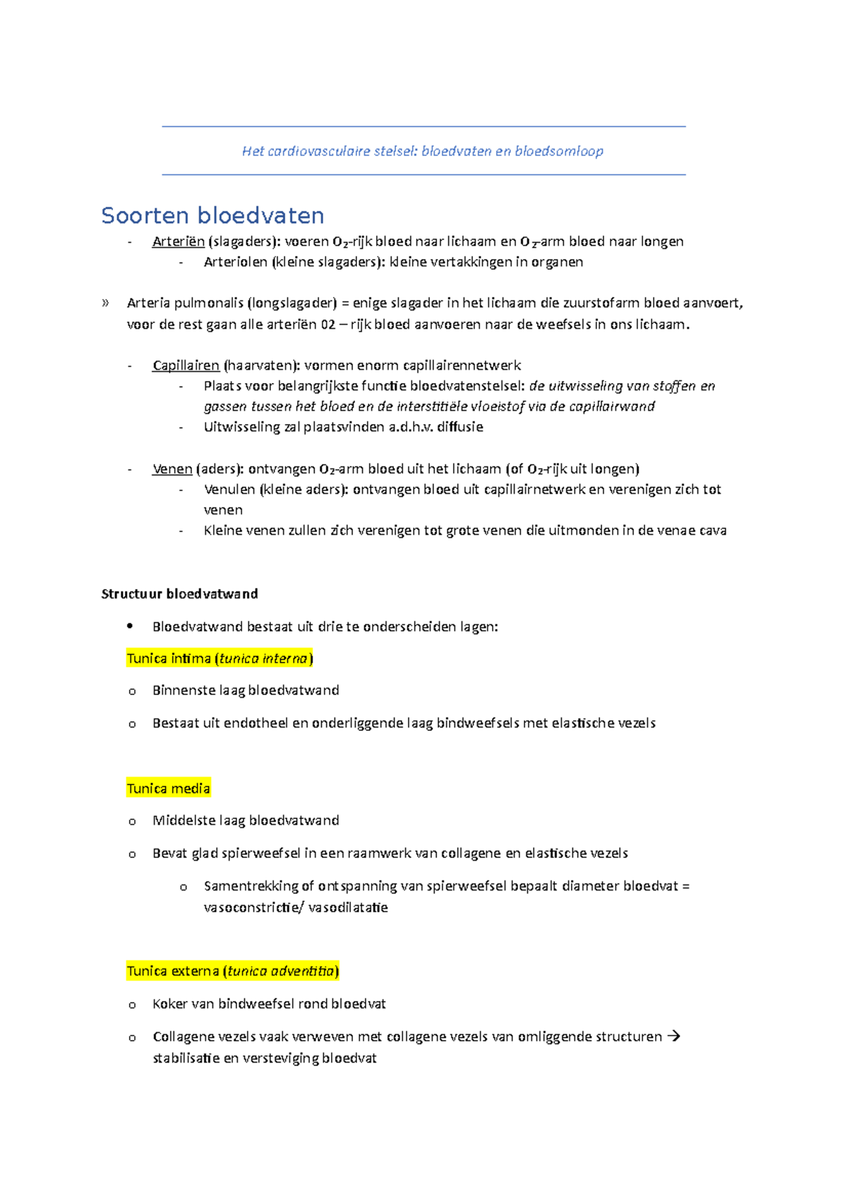 3. Anatomie bloedvaten en bloedsomloop - Het cardiovasculaire stelsel ...