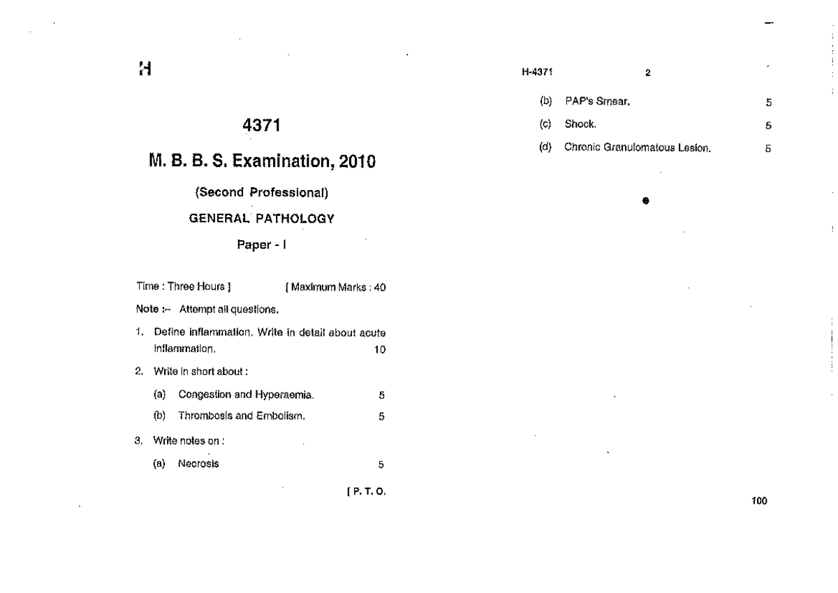 Pathology Question Paper - MED 152 - Studocu