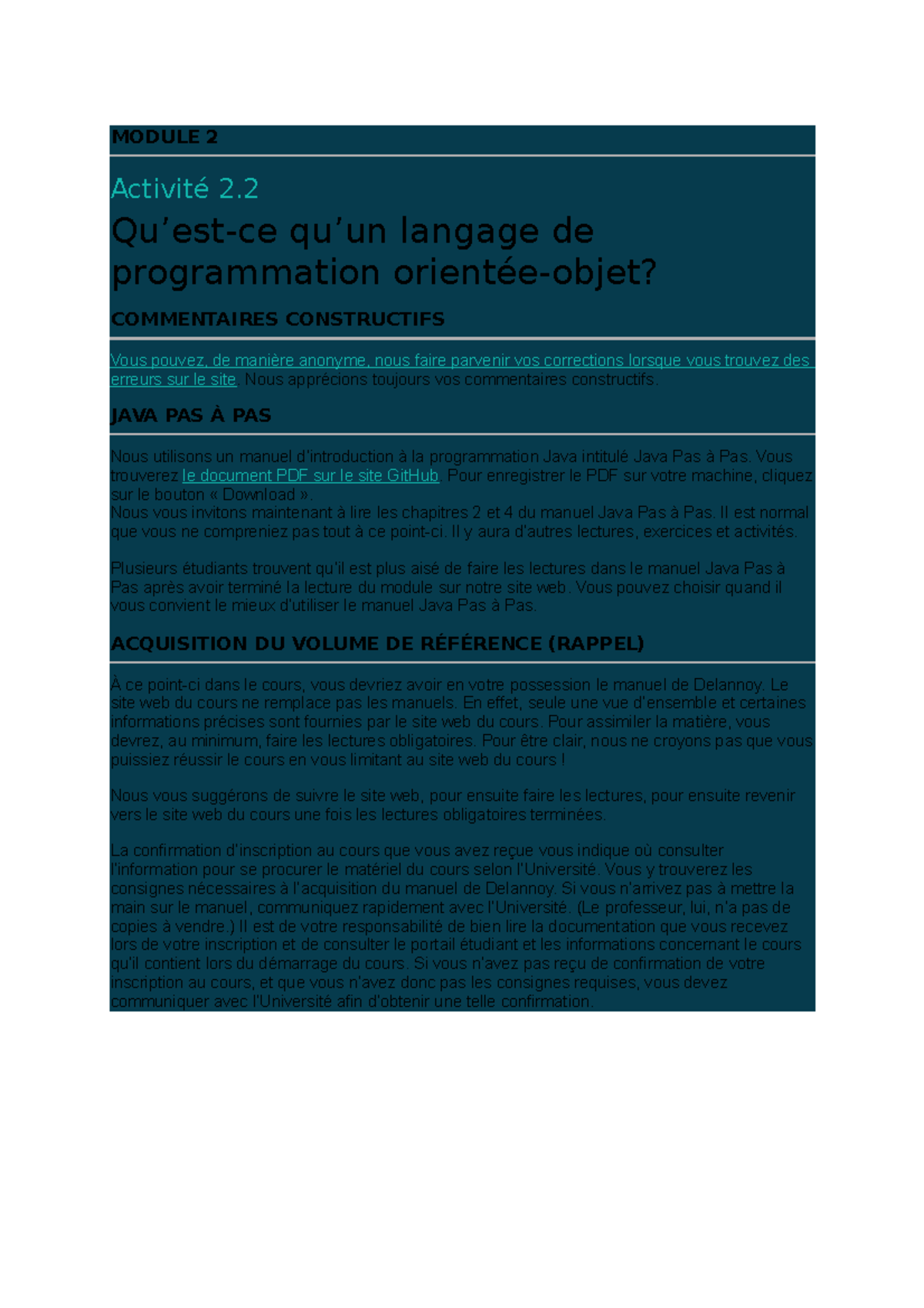 Module 2 - EYEEE - MODULE 2 Activité 2. Qu’est-ce qu’un langage de programmation orientée-objet ...