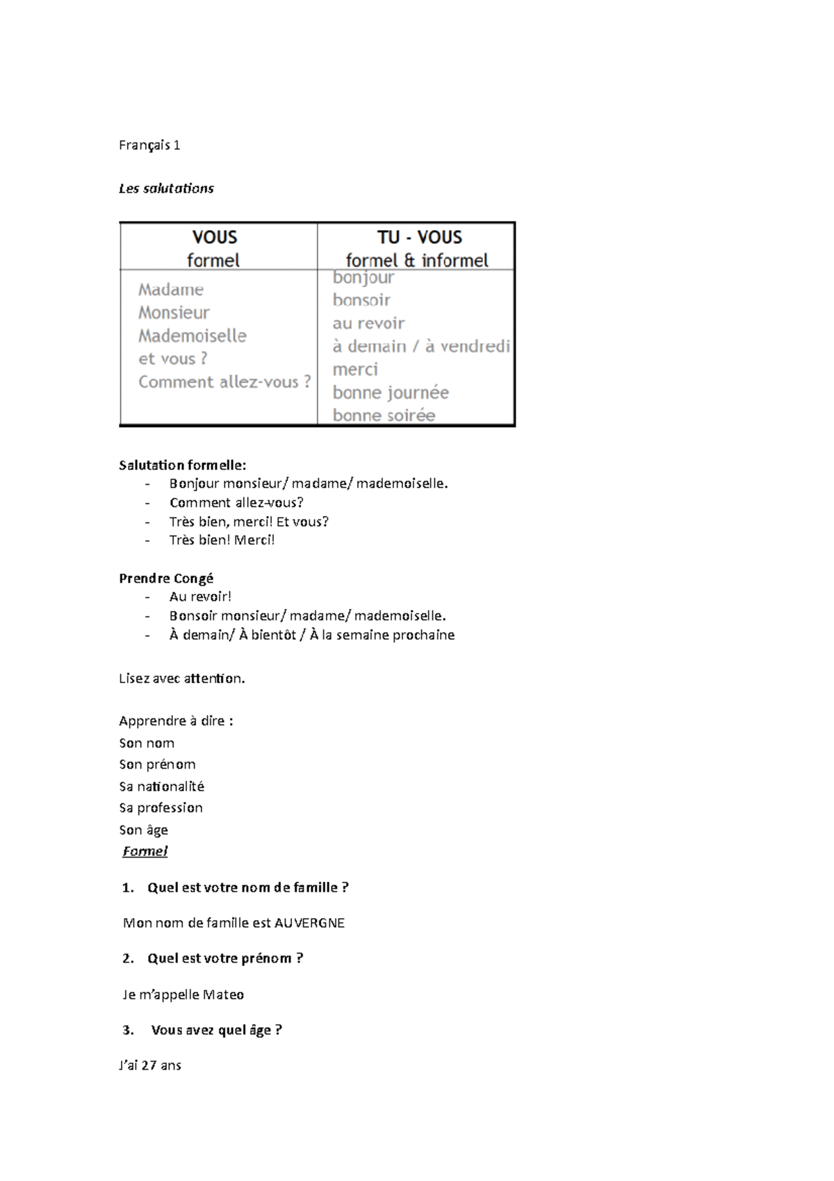 Delfi 1 - practica delf 1 - Français 1 Les salutations Salutation ...