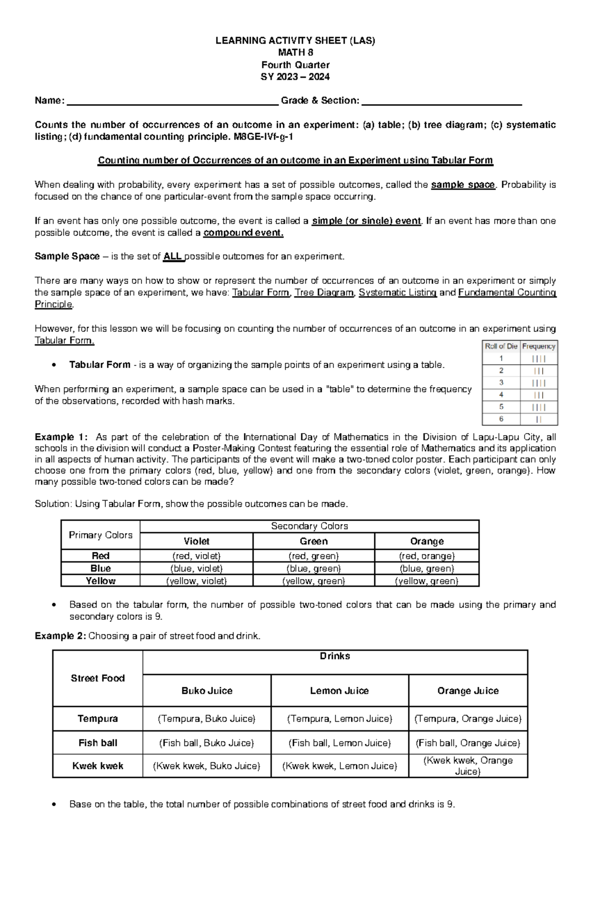 Learning-Activity-Sheet - LEARNING ACTIVITY SHEET (LAS) MATH 8 Fourth ...