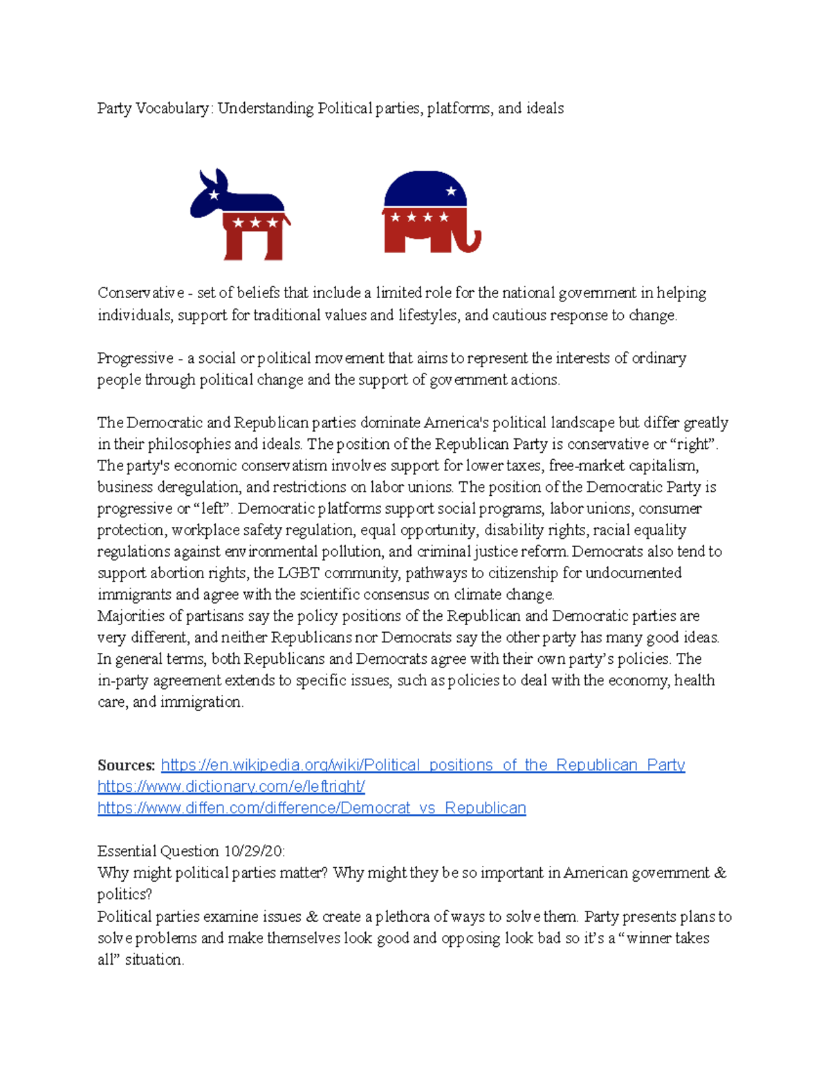 Party Vocabulary: Understanding Political parties, platforms, and ...