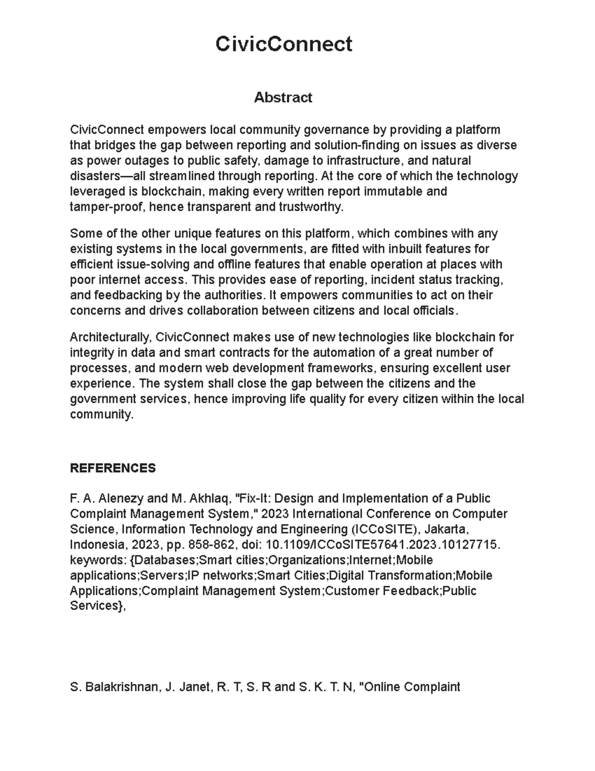 Civic Connect Bridging Citizens and Government with Blockchain Solutions - CivicConnect Abstract ...