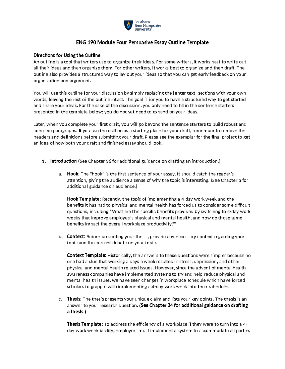 ENG 190 Module Four Persuasive Essay Outline Template - For some ...