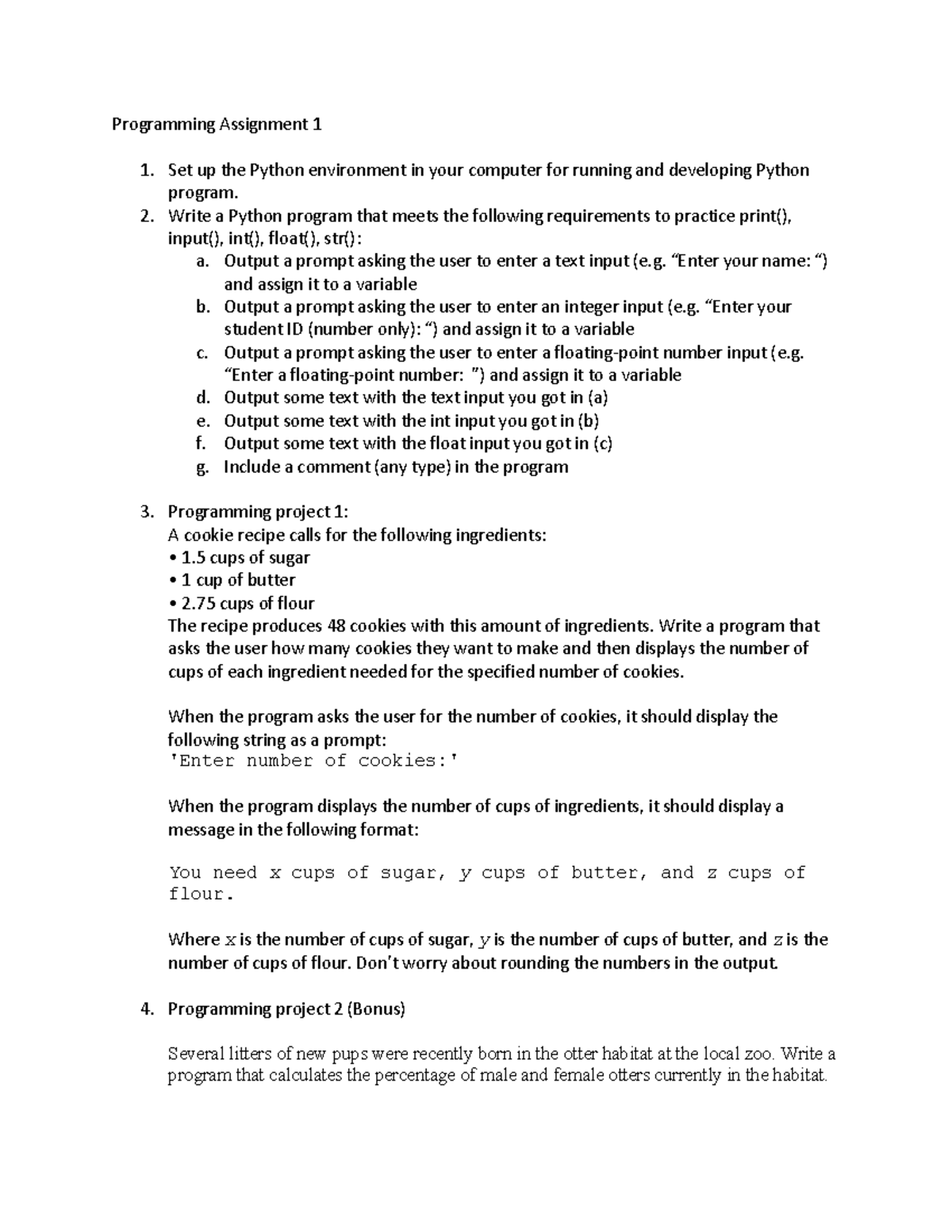 Programming Assignment 1 - Write a Python program that meets the ...