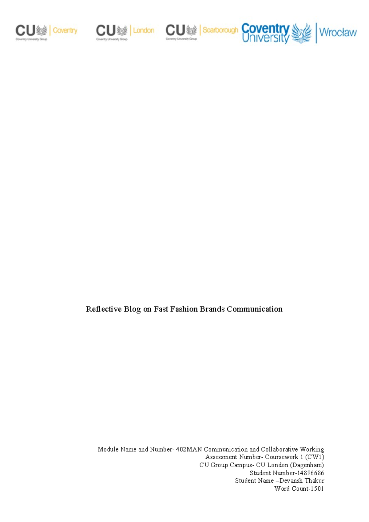 Reflective Blog on Fast Fashion Brands Communication - - Studocu