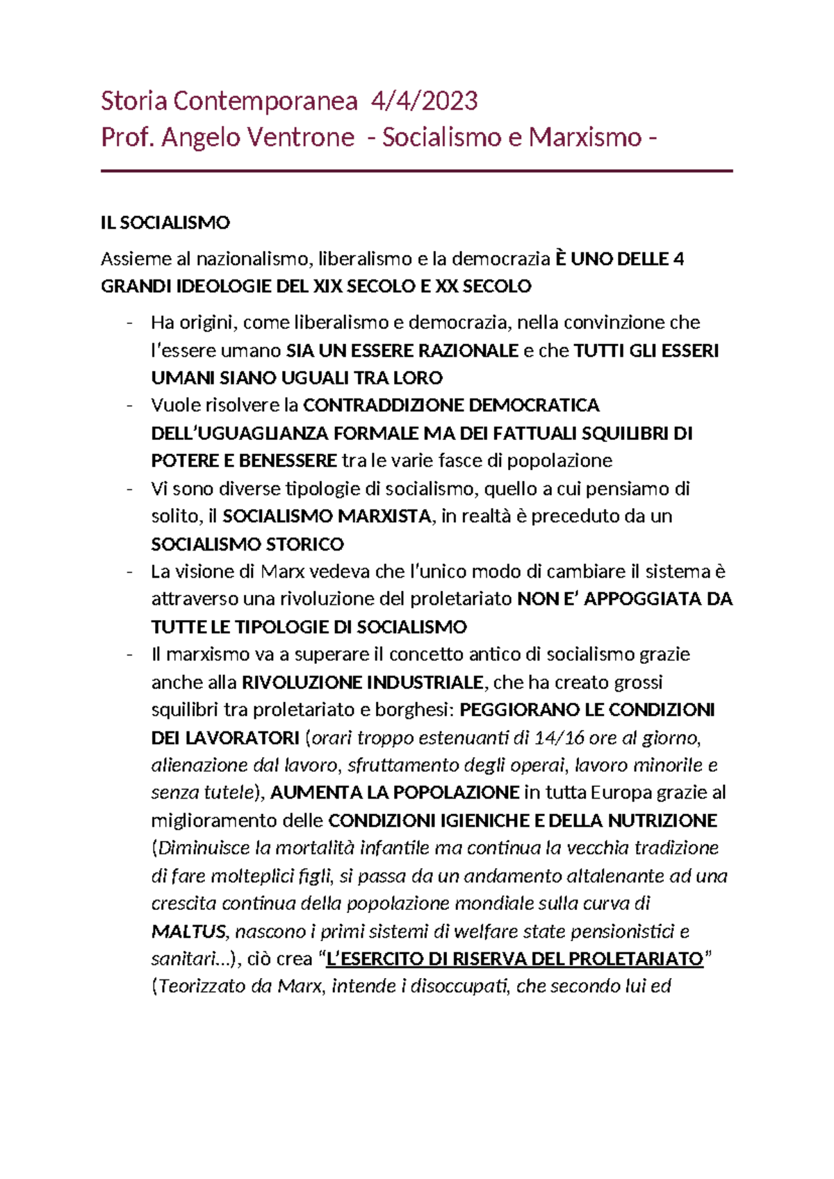 Socialismo e Marxismo - Storia Contemporanea 4/4/ Prof. Angelo Ventrone ...