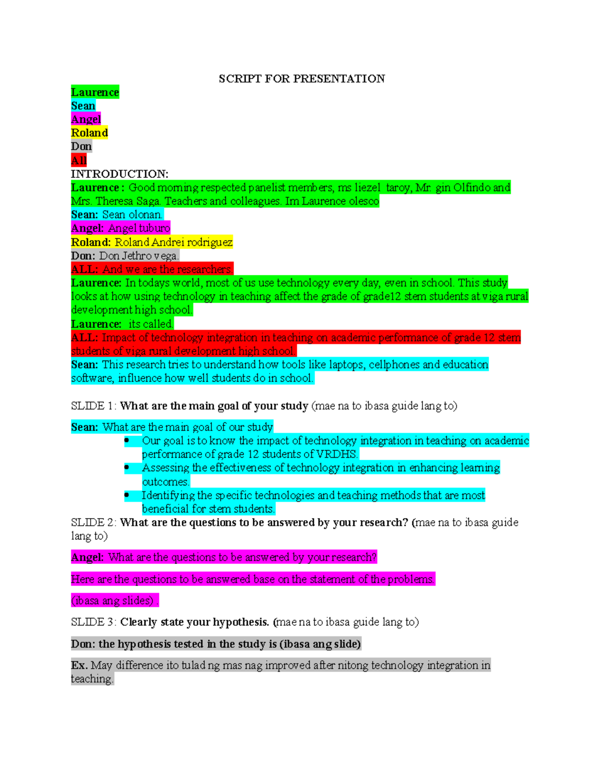 Script FOR Presentation - SCRIPT FOR PRESENTATION Laurence Sean Angel ...