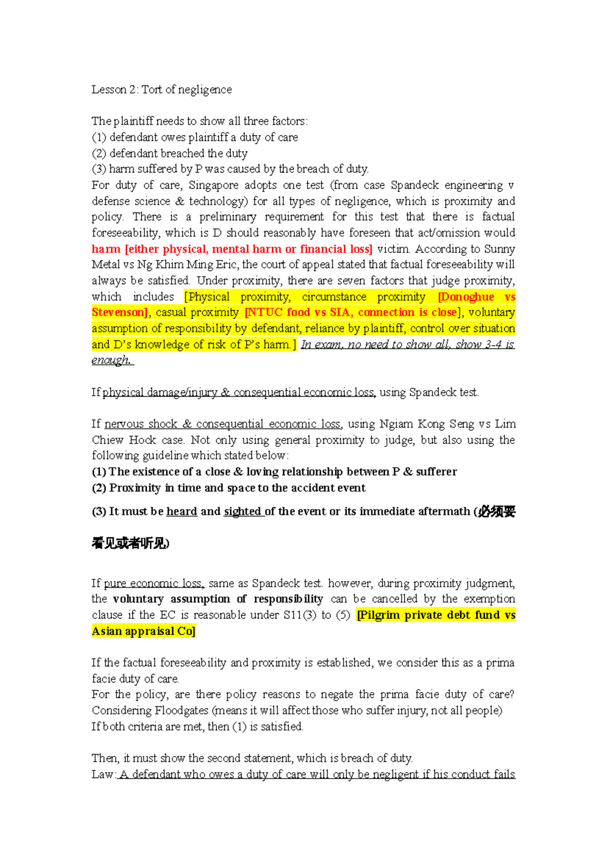 Law answer model - Lesson 2: Tort of negligence The plaintiff needs to ...