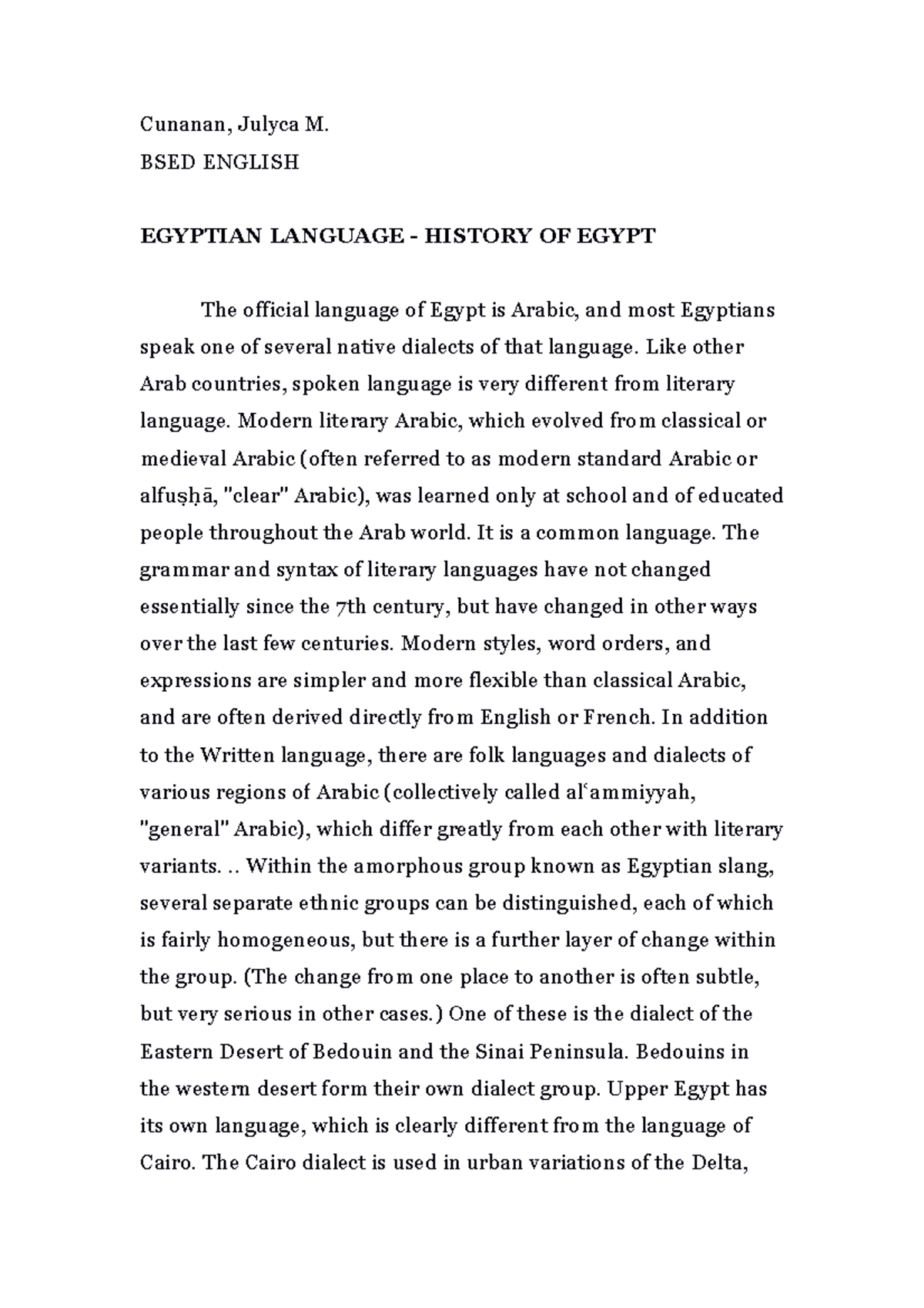 Egyptian Language - History OF Egypt - LECTURE - Cunanan, Julyca M ...