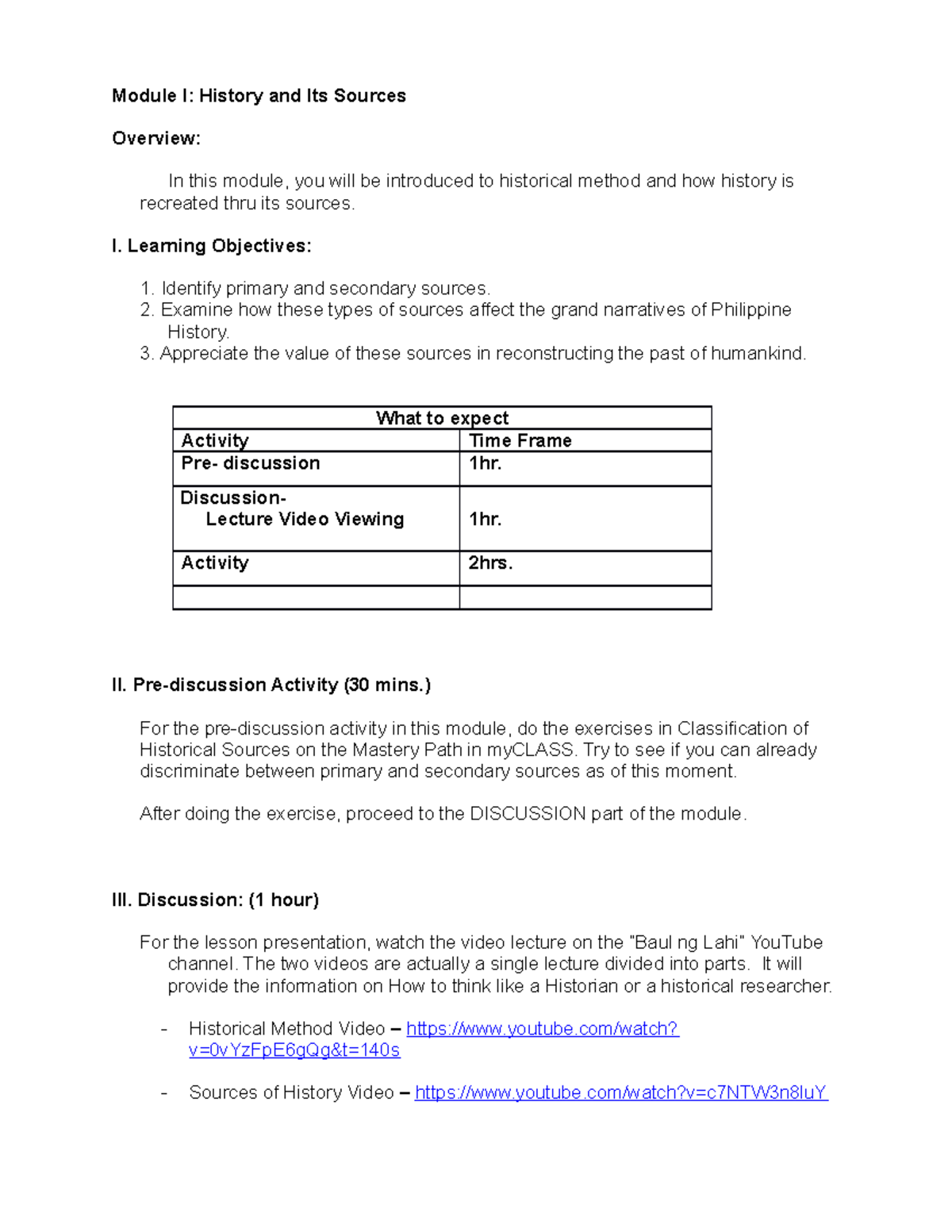 RPH module 1. History and Its Sources - Module I: History and Its ...