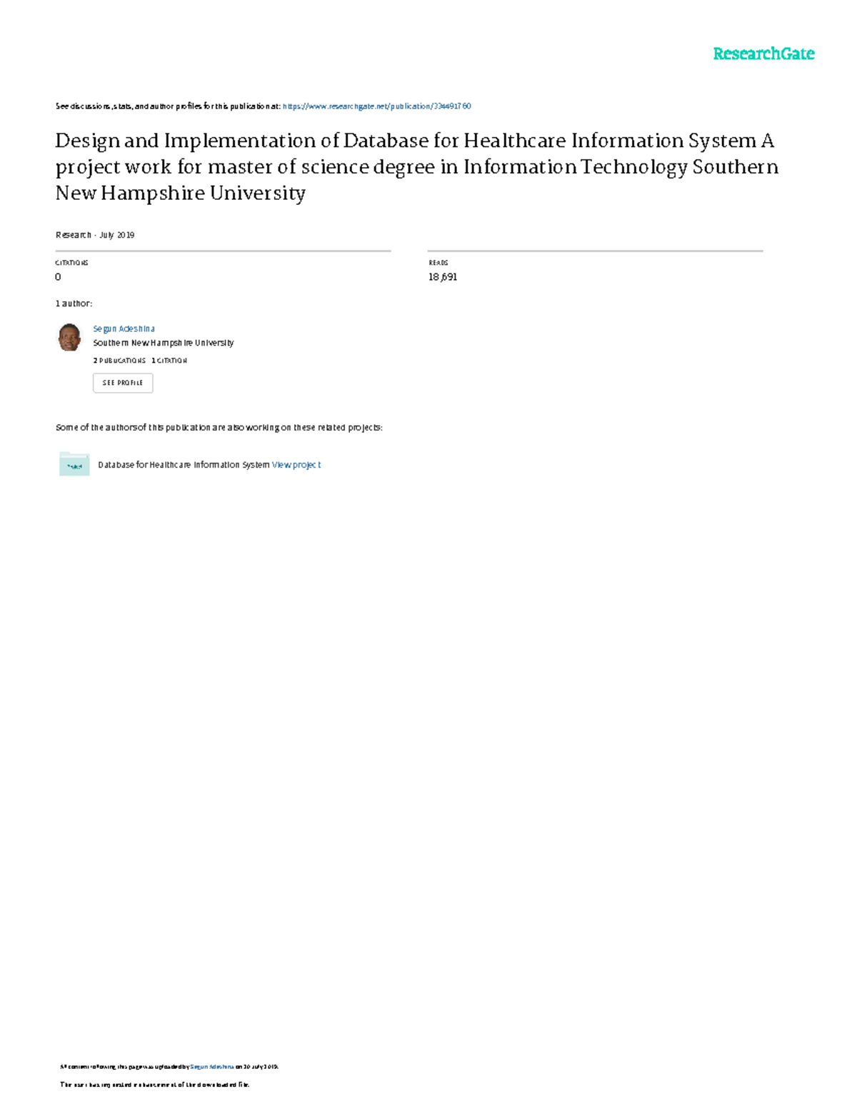 Design and Implementation of Database for Healthca - See discussions ...