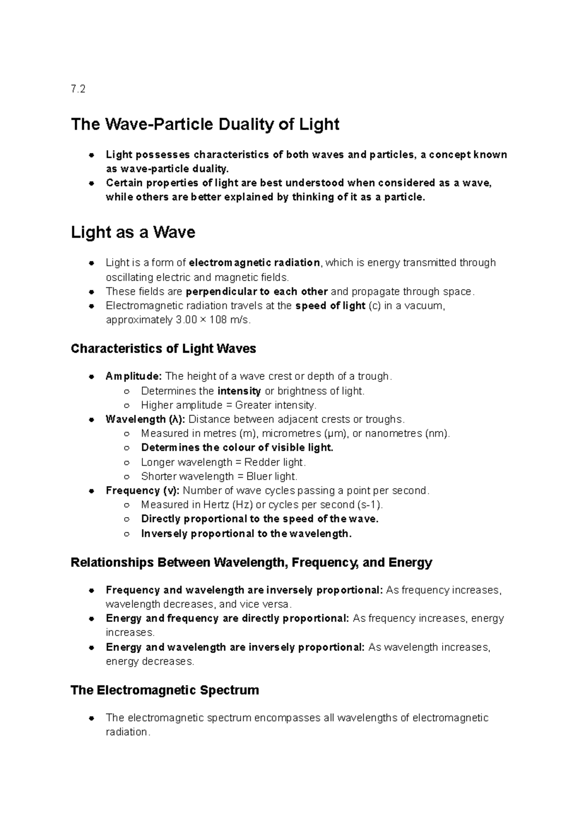 Chapter 7 Study Notes - 7. The Wave-Particle Duality of Light Light ...