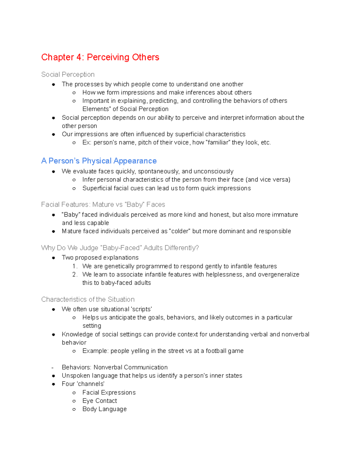 PSY 2533 Perceiving Others - Chapter 4: Perceiving Others Social Perception The processes by ...