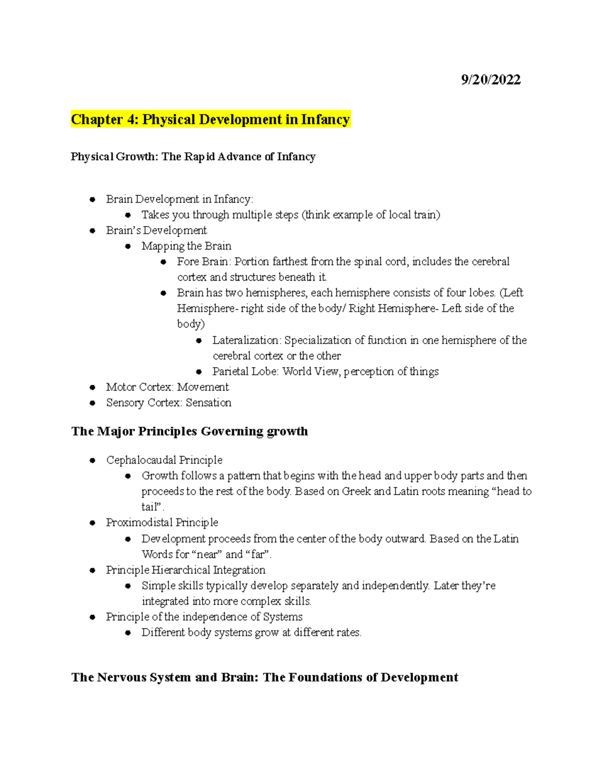 Developmental Psychology Chapter 4 - 9/20/ Chapter 4: Physical ...