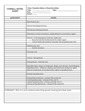 Gigantism or acromegaly - CORNELL NOTES SHEET Name