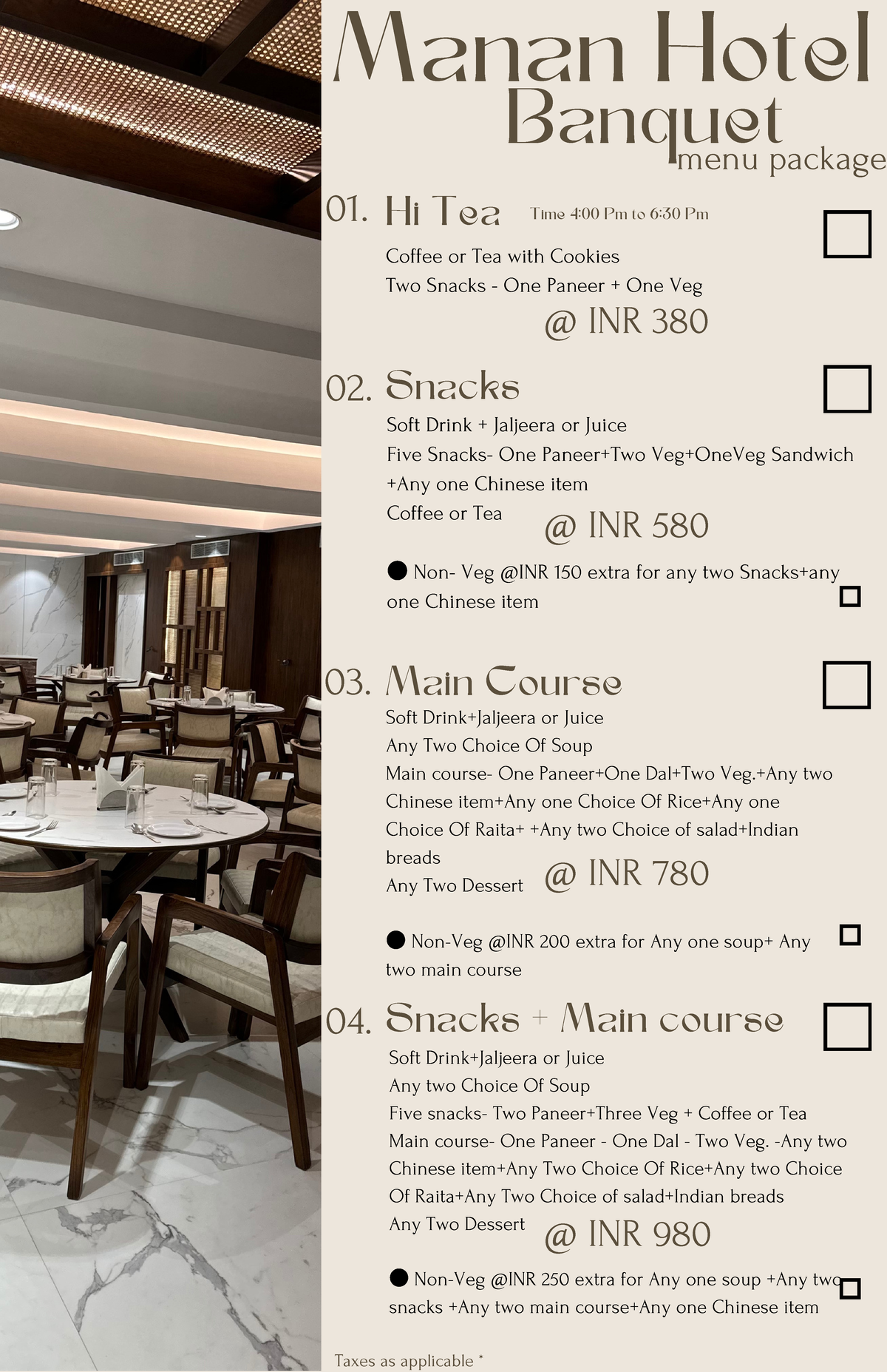 Manan Hotel Banquet Menu 20240421 2002 41 0000 - 04. Snacks + Main ...
