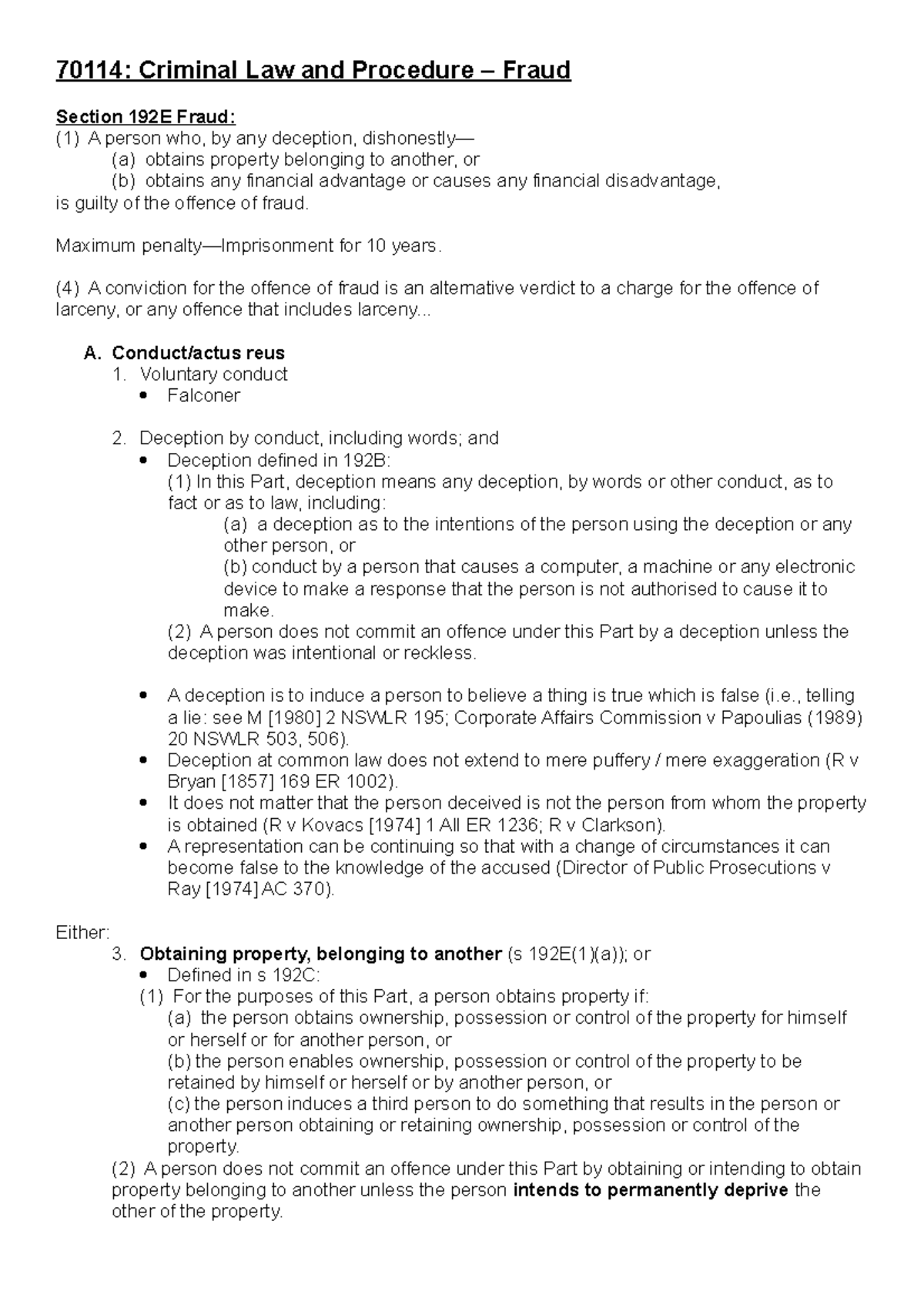 Fraud - 70114: Criminal Law and Procedure – Fraud Section 192E Fraud ...