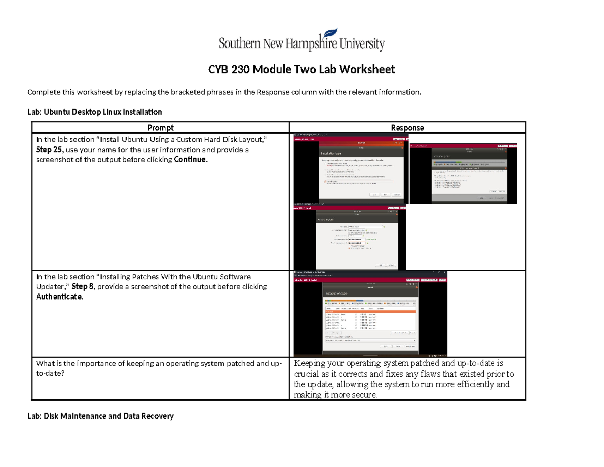 CYB 230 Module Two Lab Worksheet done - CYB 230 Module Two Lab Worksheet Complete this worksheet ...
