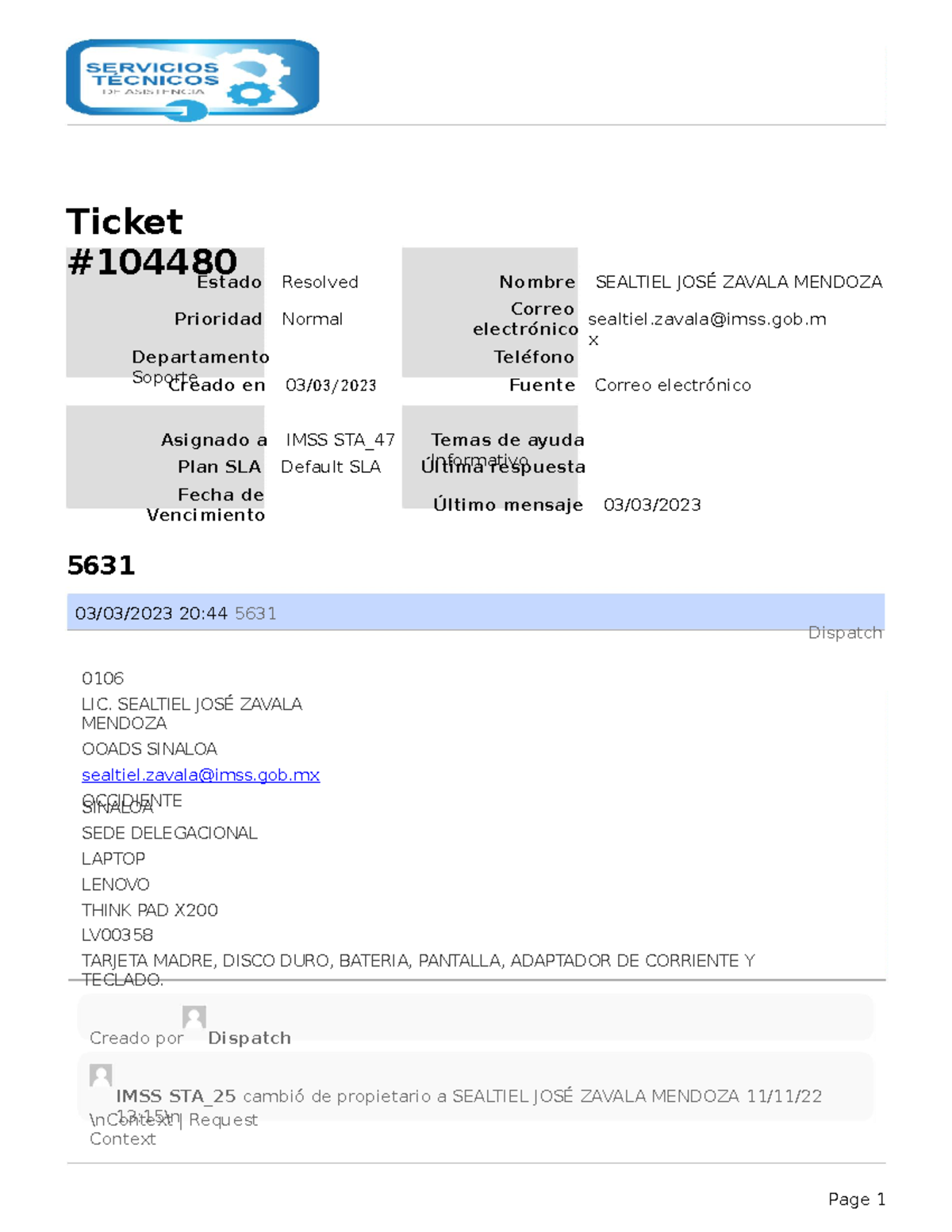 Ticket-104480 - copia - tiket - Ticket Estado Resolved Prioridad Normal ...