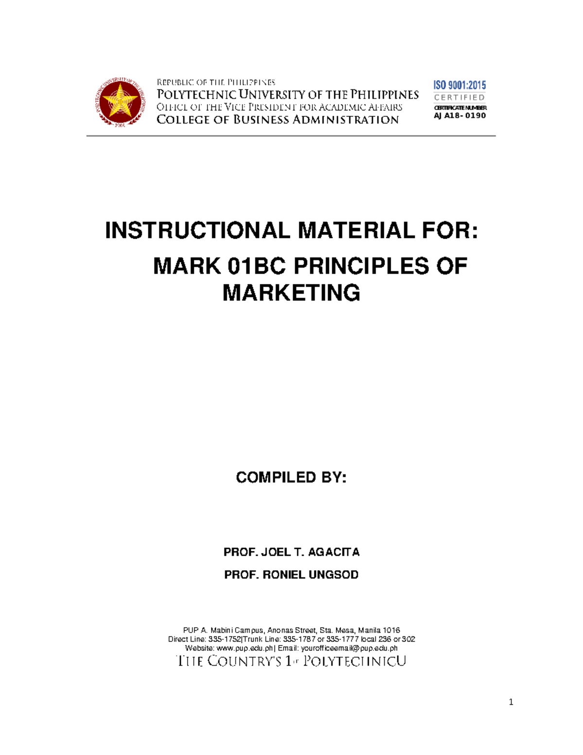 Ok-MARK-01BC Principles-OF- Marketing - INSTRUCTIONAL MATERIAL FOR ...