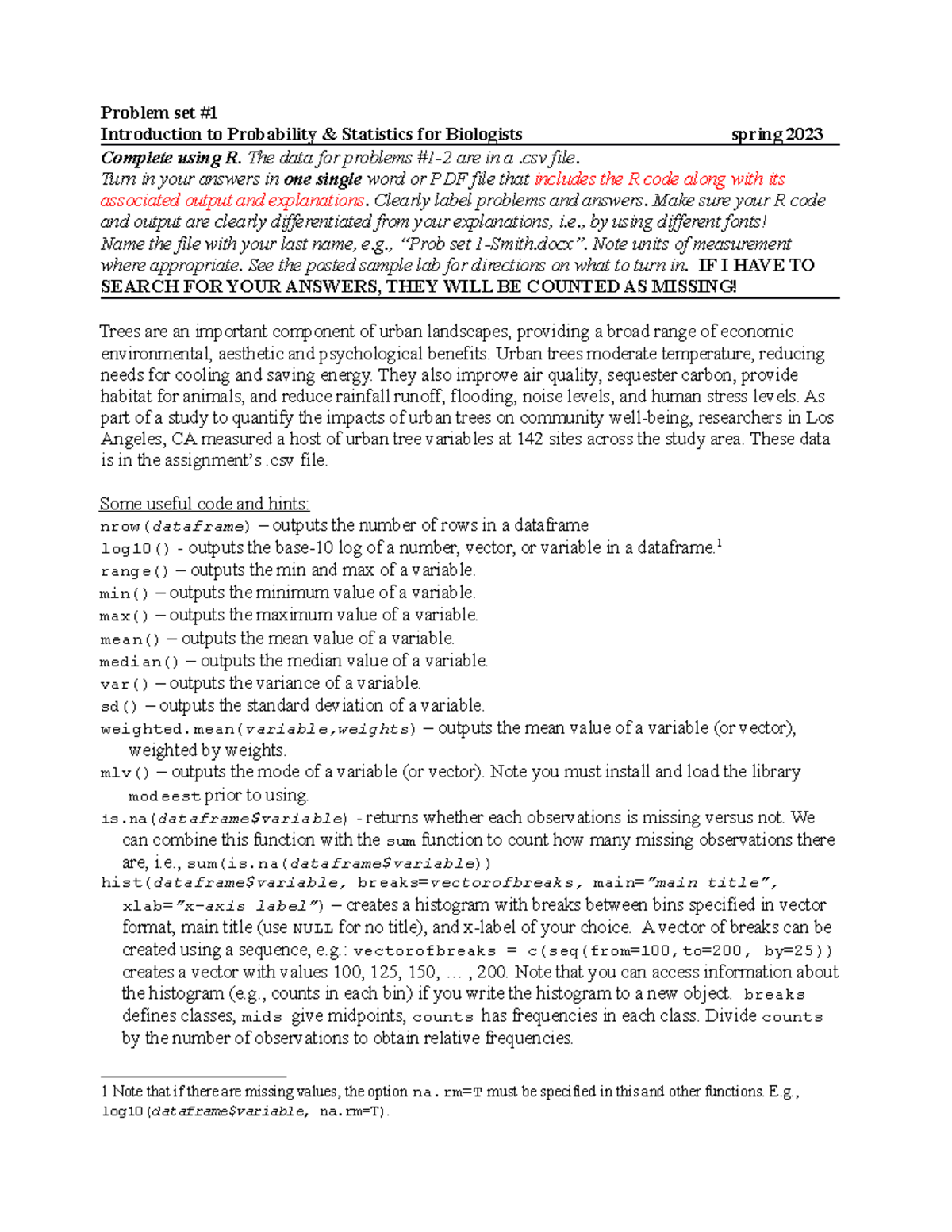 Prob set 1-C - problem set hw - Problem set # Introduction to Probability & Statistics for - Studocu