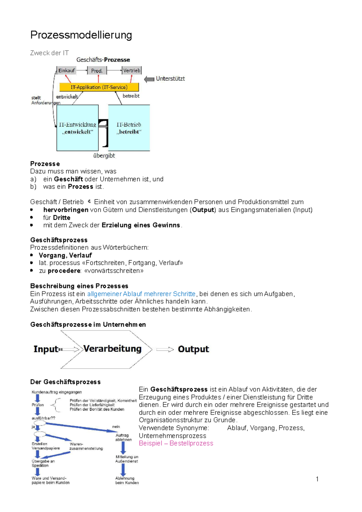 Zusammenfassung Modellierung - 1. Semester - Prozessmodellierung Zweck ...