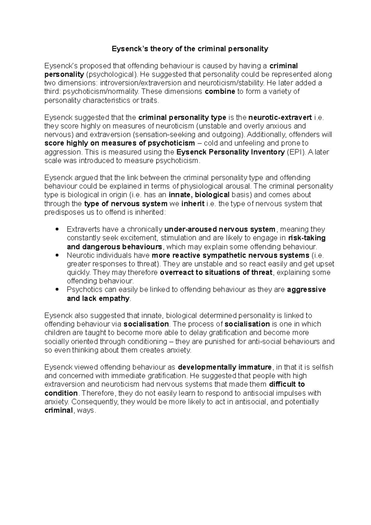 Eysenck's theory - Forensics - Eysenck’s theory of the criminal ...