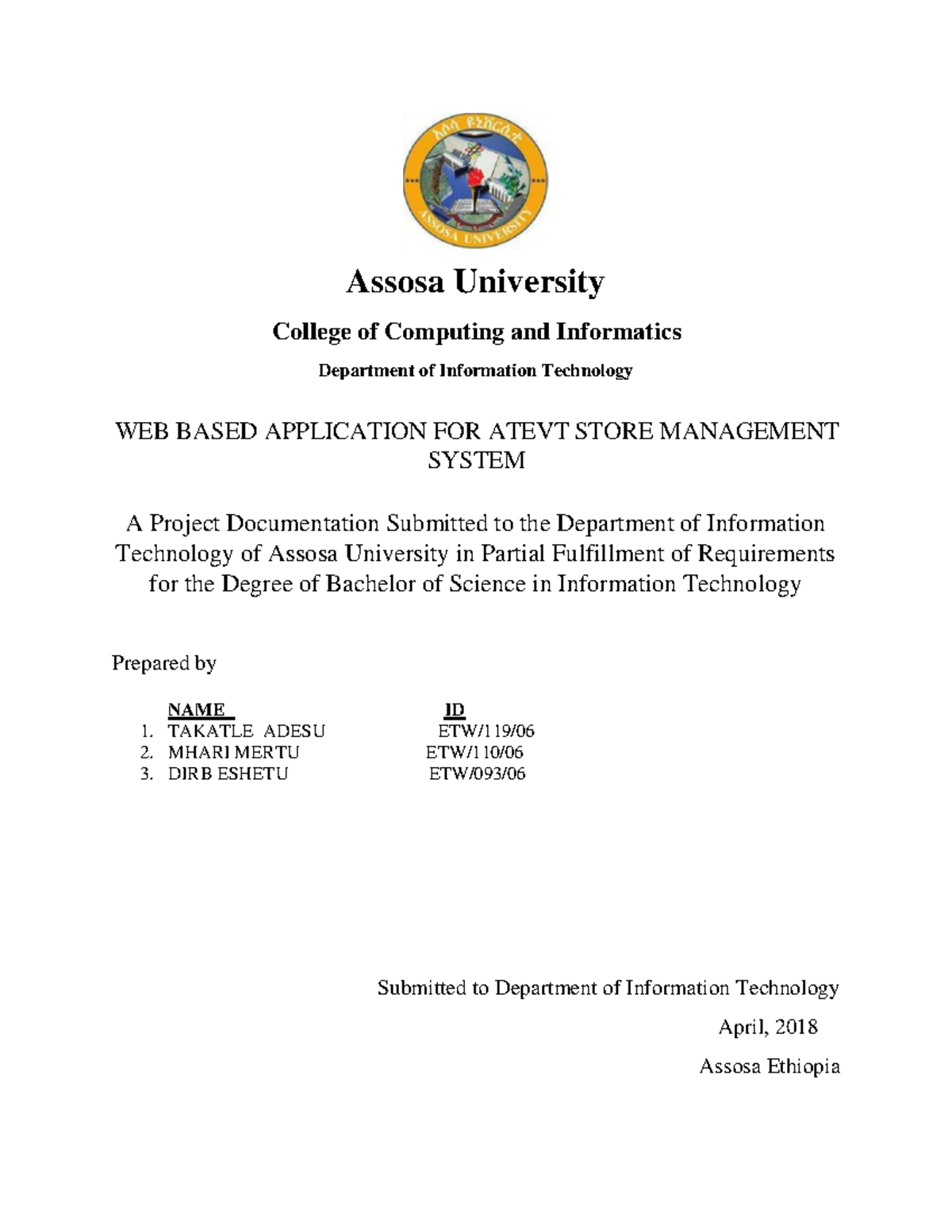 Web based Apllication for store manageme - Assosa University College of ...