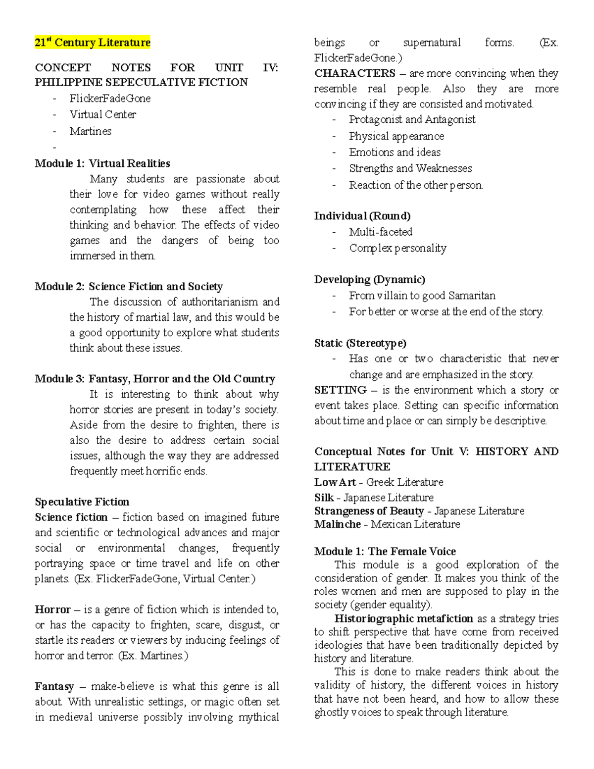 21st Century (Midterms) - 21 st Century Literature CONCEPT NOTES FOR ...