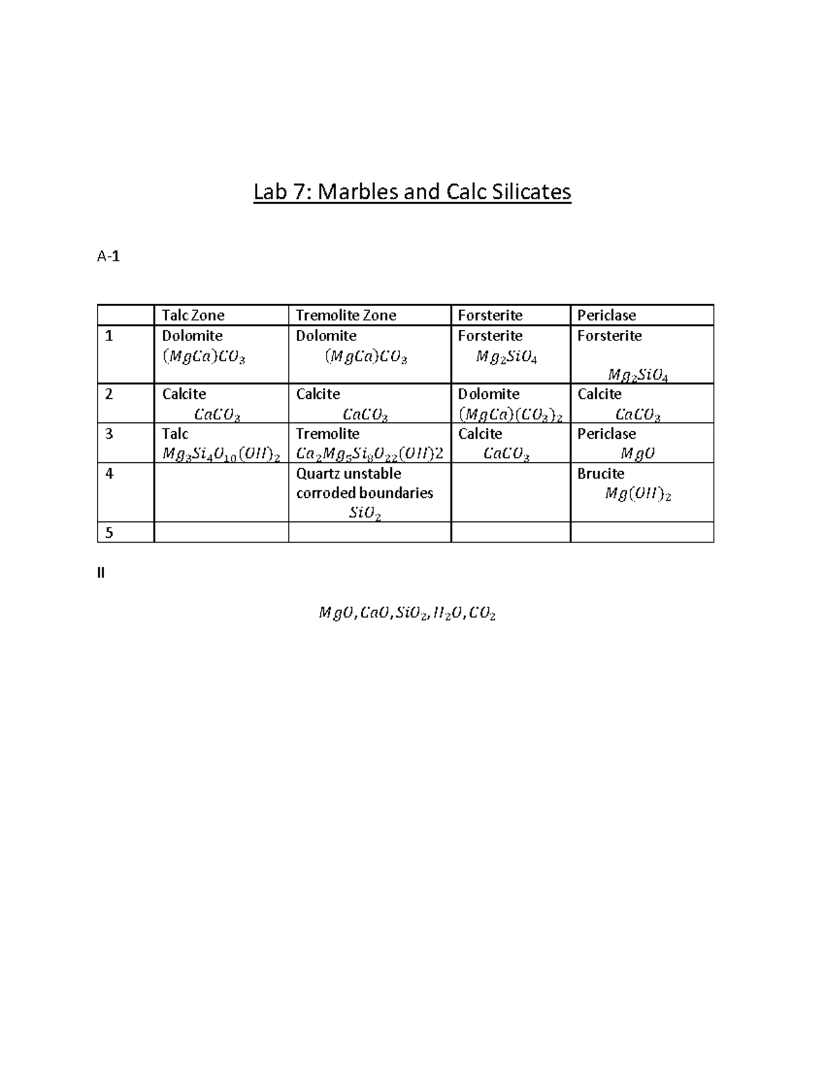 Lab 7: Calc-Silicates - Lab 7: Marbles and Calc Silicates A- 1 Talc ...
