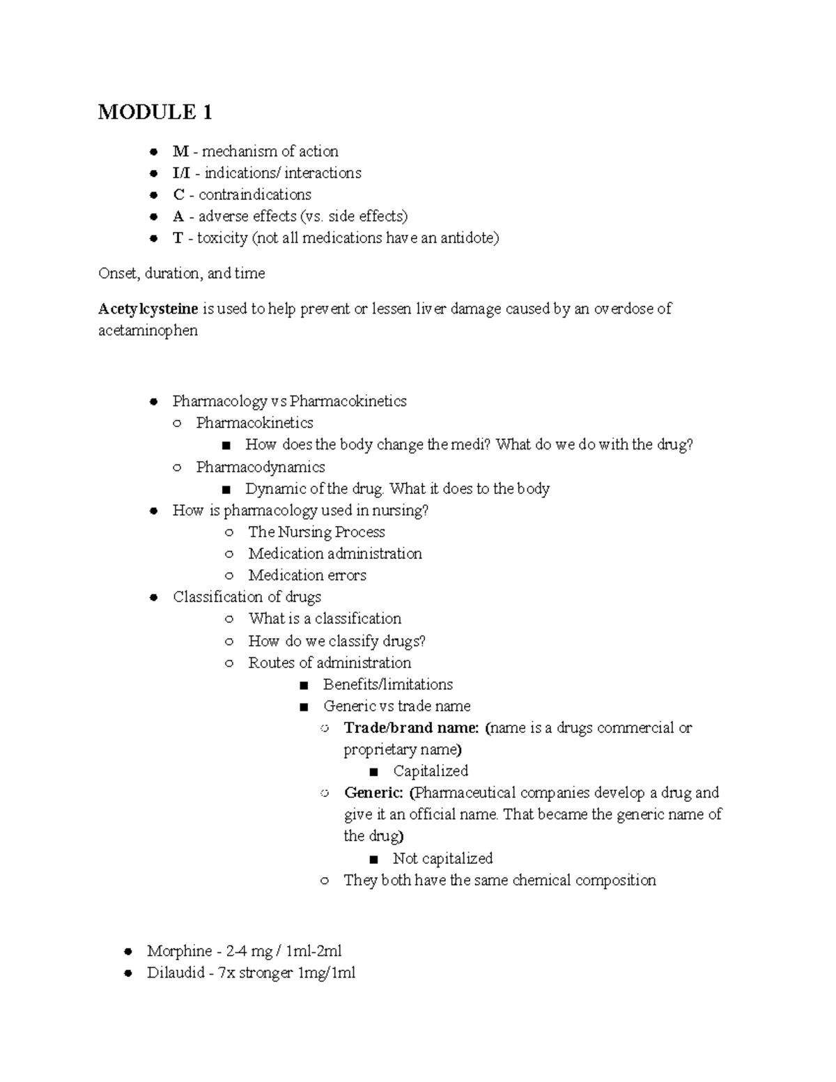 Module 1 class notes - MODULE 1 M - mechanism of action I/I ...