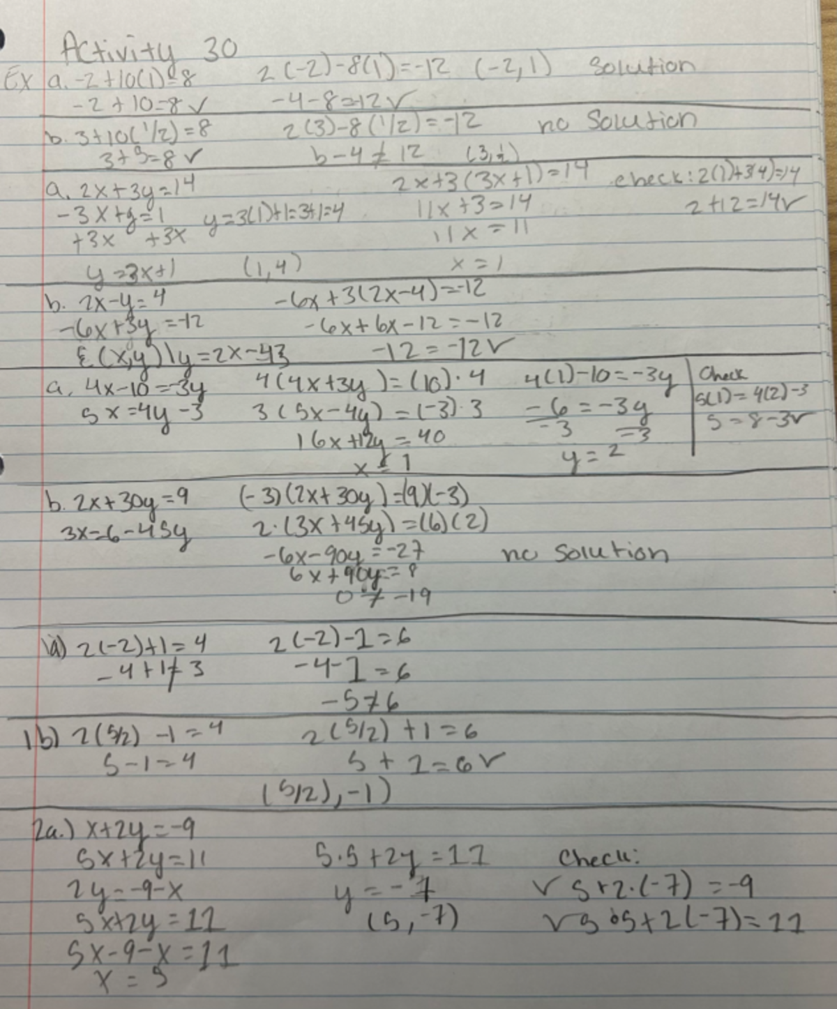 Activity 30 Solving Systems Of Equations - Activity 30 Ex 2 Solution no ...