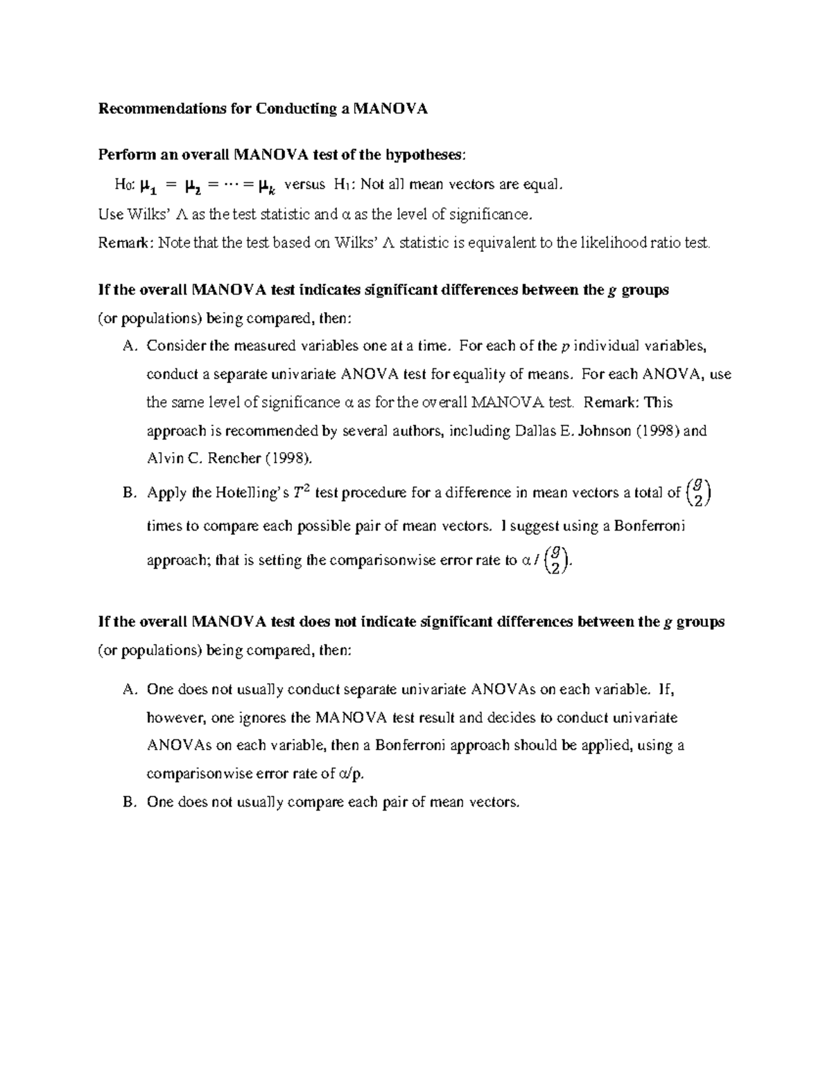 Recommendations for Conducting a Manova - Recommendations for ...