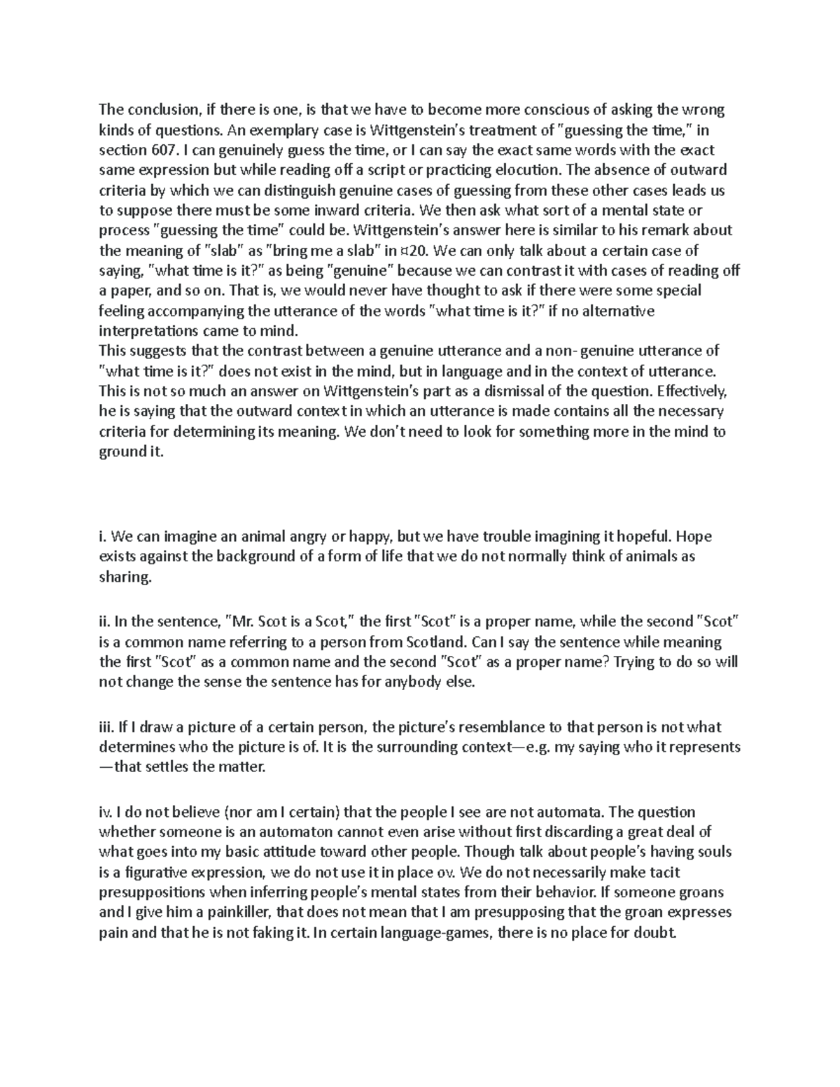 Philosophy 378 - Lecture Notes - The conclusion, if there is one, is ...