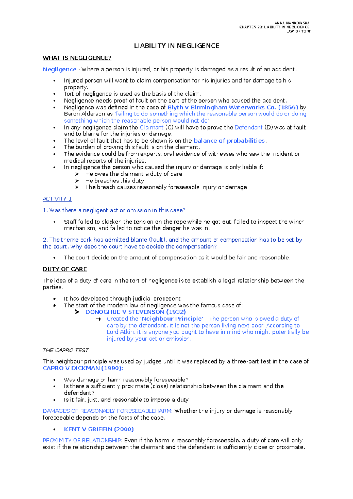 Liability IN Negligence - CHAPTER 23: LIABILITY IN NEGLIGENCE LAW OF ...