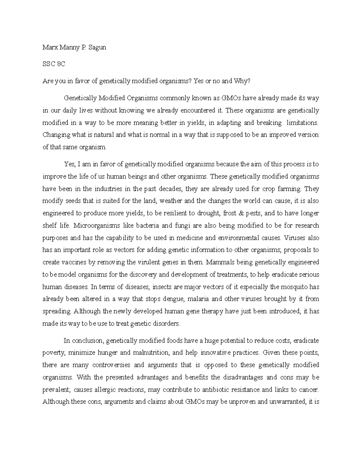 Genetically Modified Organisms - Marx Manny P. Sagun SSC 8C Are you in ...