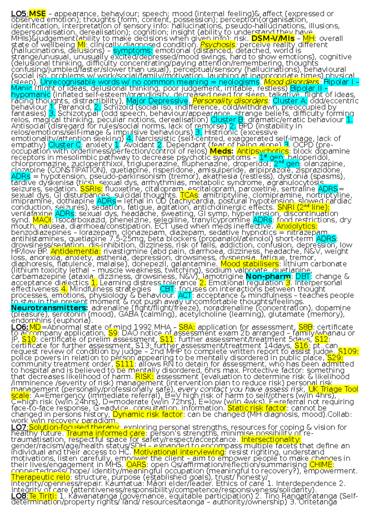 NURS603 MCQ Cheat Sheet - LO5:MSE – appearance, behaviour; speech; mood ...