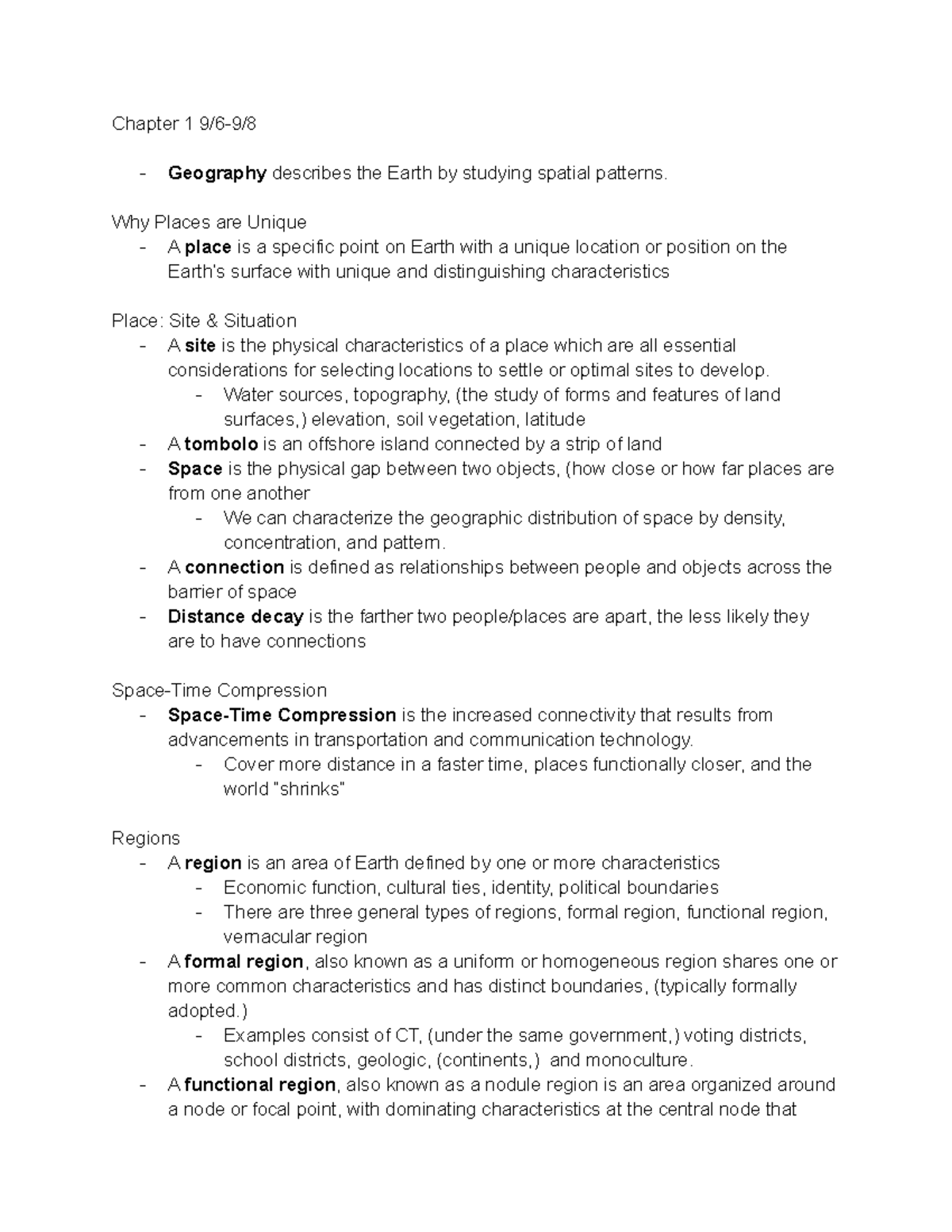 GEOG 220 Notes - Chapter 1 9/6-9/ Geography describes the Earth by ...