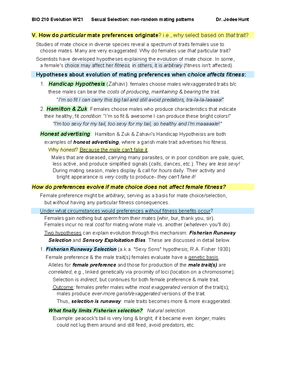 Reading & Study Guide- Sexual Selection: non-random mating patterns ...