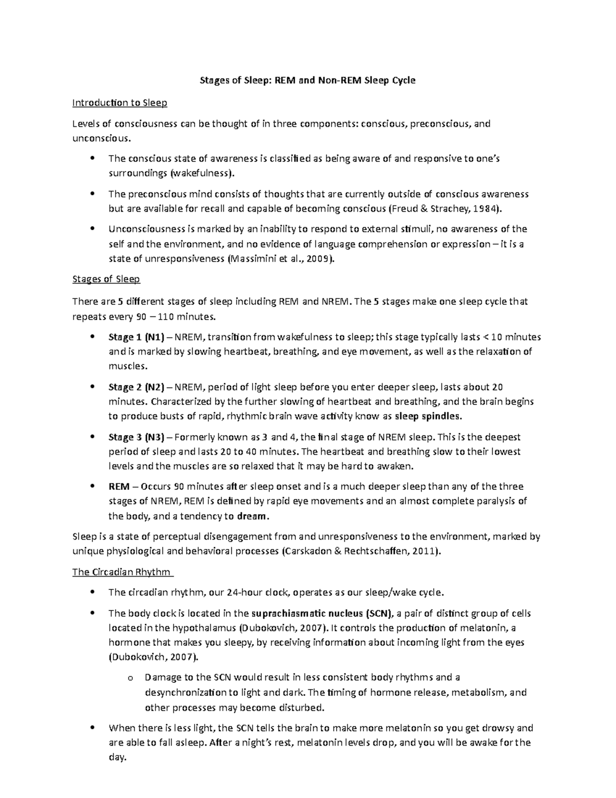 Stages of Sleep - Professor's lecture notes. - Stages of Sleep: REM and ...