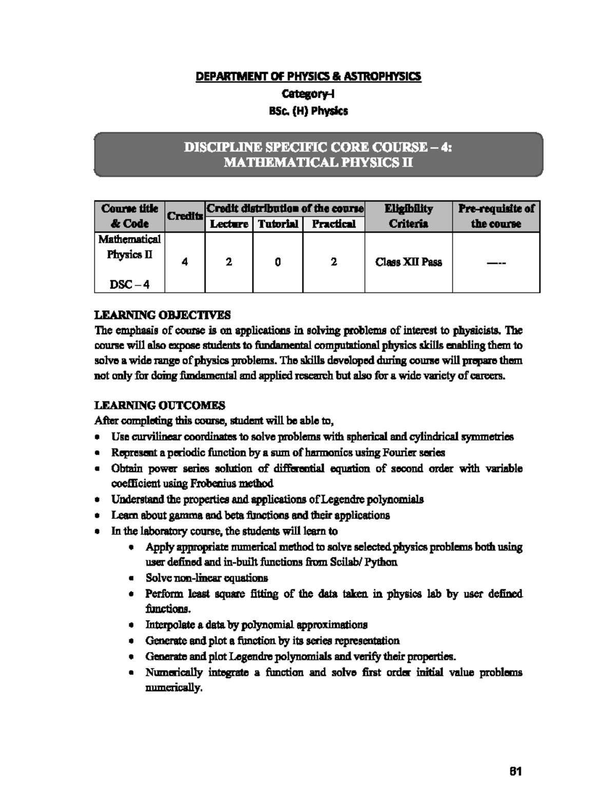 NEP Sem ll - This is the sem 2 syllabus - DEPARTMENT OF PHYSICS ...