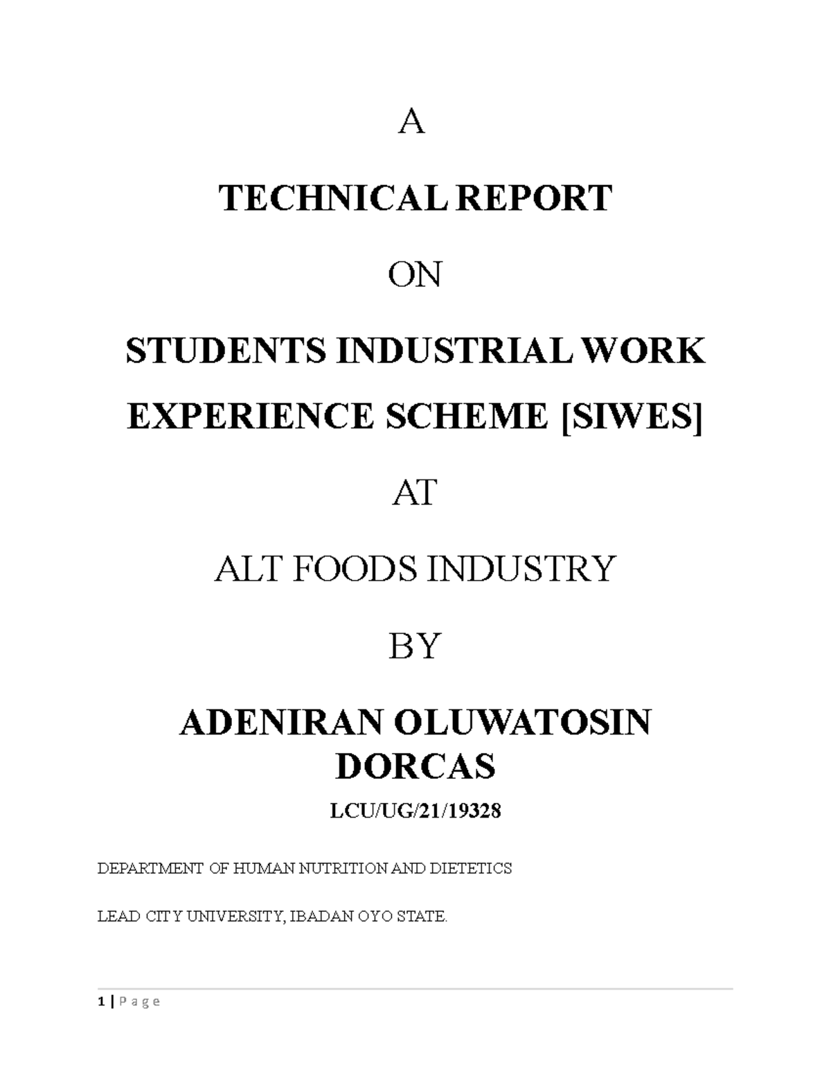A technical report-for tomi - A TECHNICAL REPORT ON STUDENTS INDUSTRIAL ...