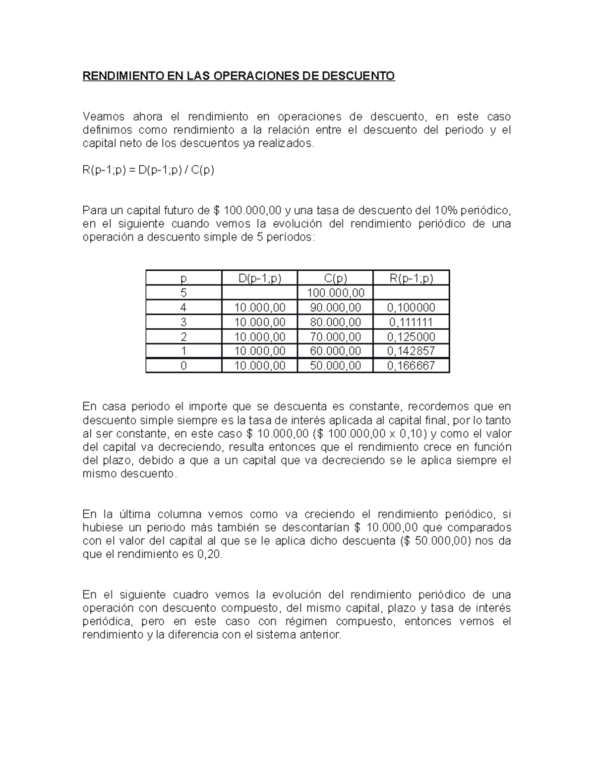 04 - Equivalencia Entre Descuento Simple Y Compuesto - RENDIMIENTO EN ...
