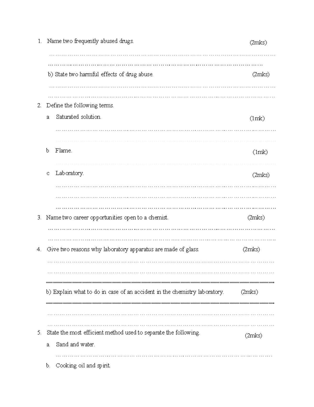 CHEM F1 END TERM 2023 1 - summary questions for revision - Name two ...