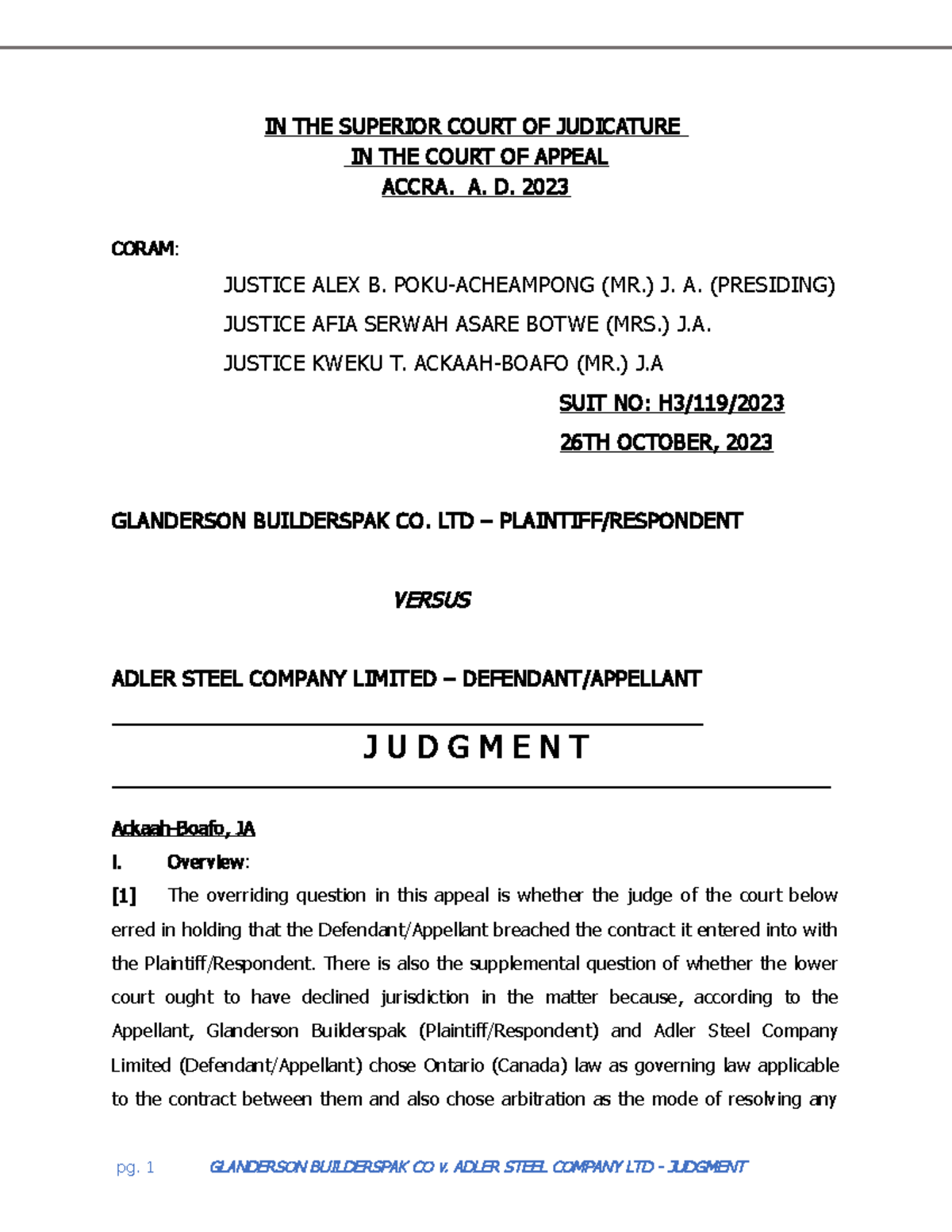 Glanderson Builders v. Adler Steel Company.Share 2 - IN THE SUPERIOR ...