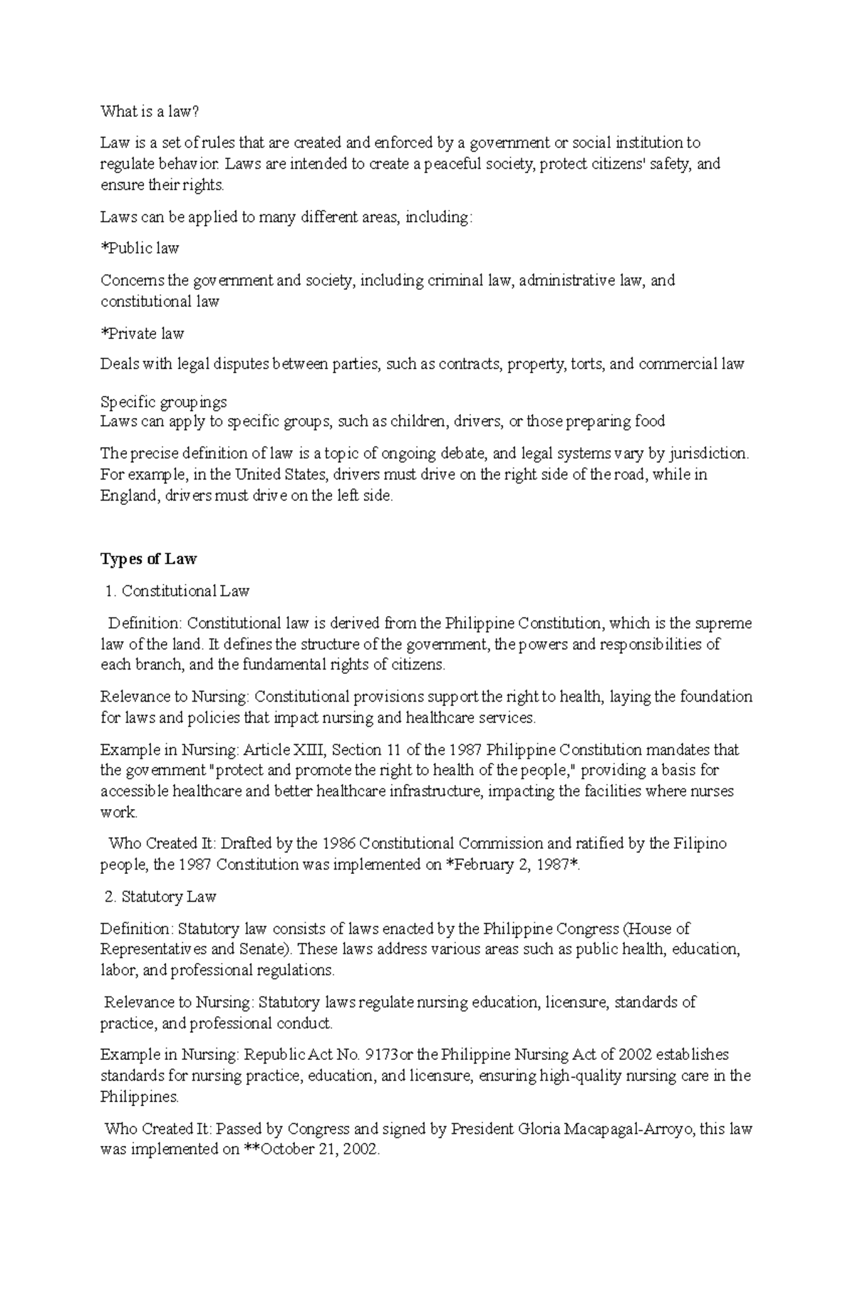 NLM - PRACTICE MATERIALS - What is a law? Law is a set of rules that ...