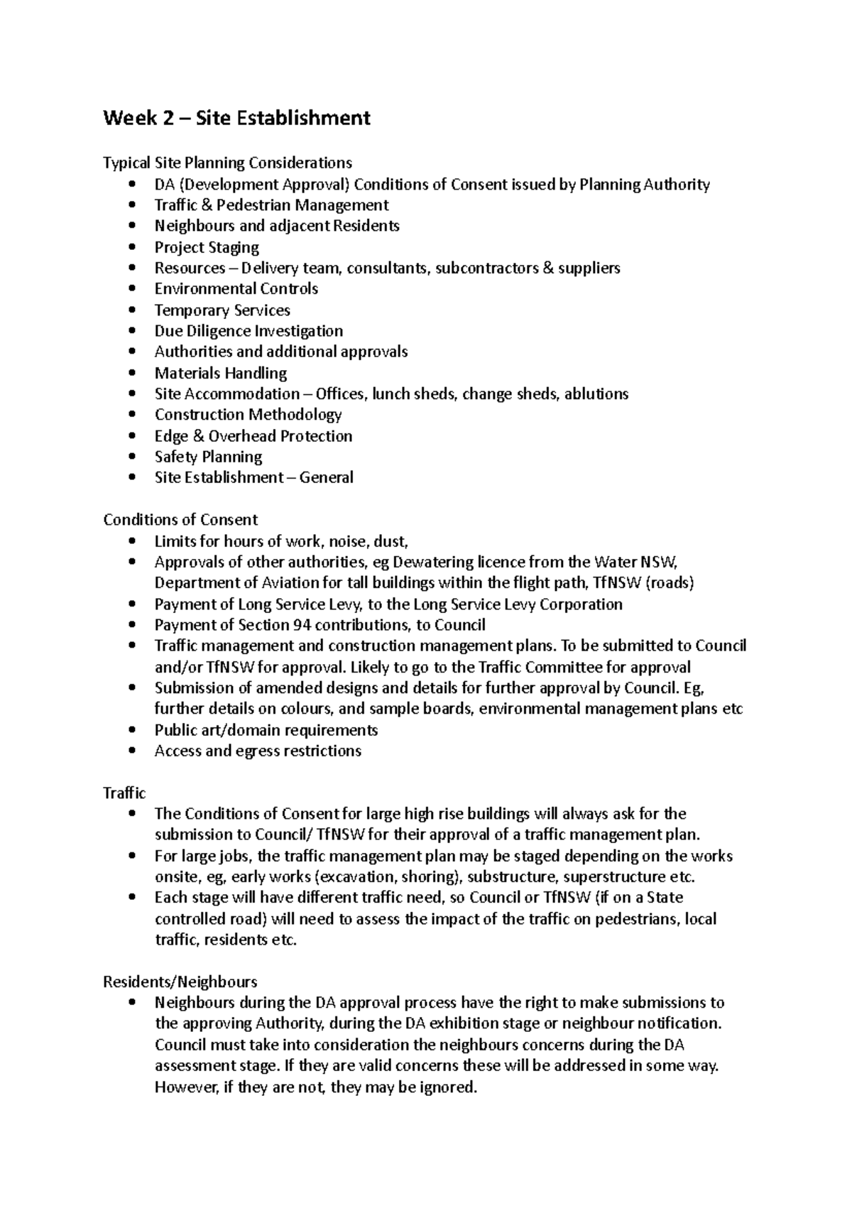 CT4 Week 2 - Site Establishment - Week 2 – Site Establishment Typical ...