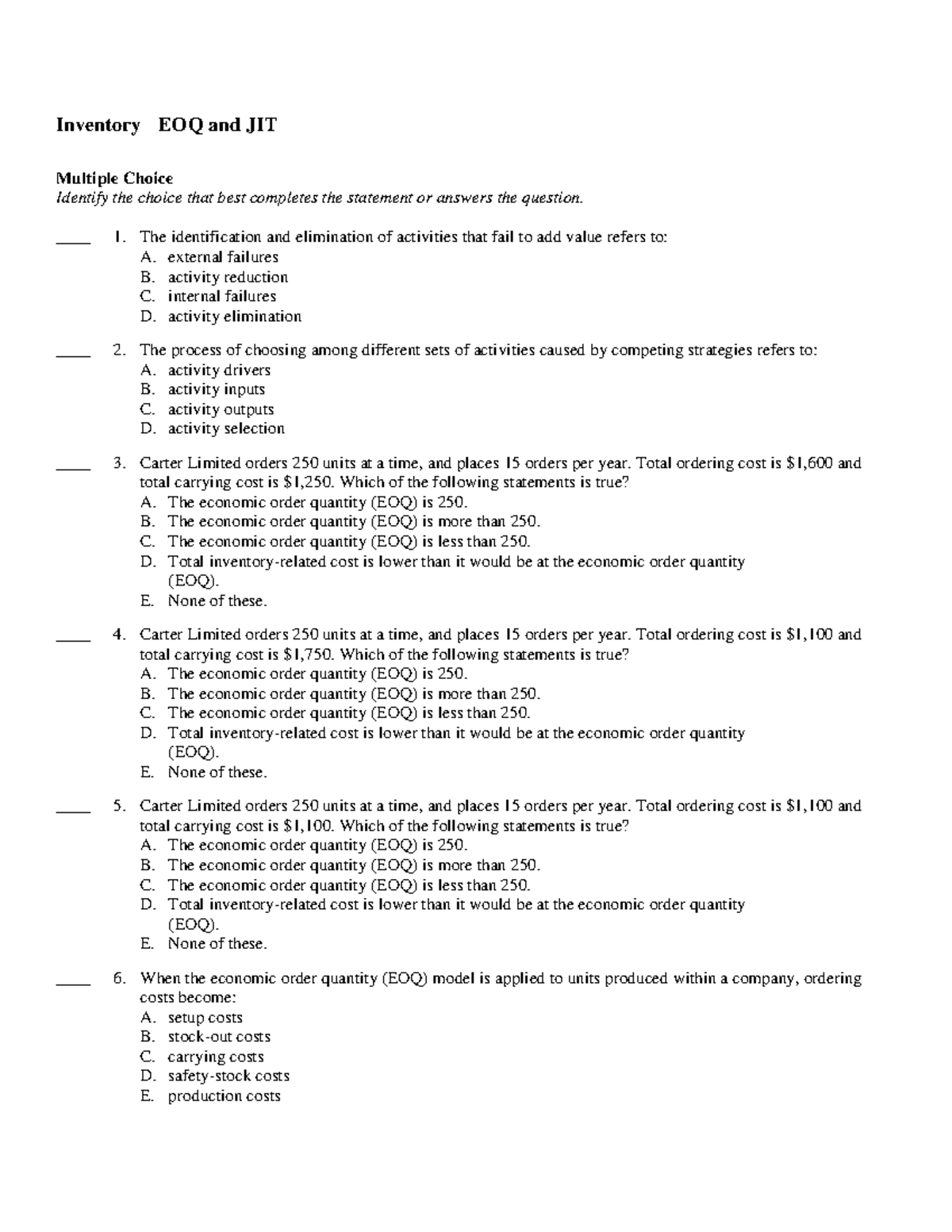 IM EOQ and JIT(1) pdf - Quiz Question and answers - Inventory EOQ and ...