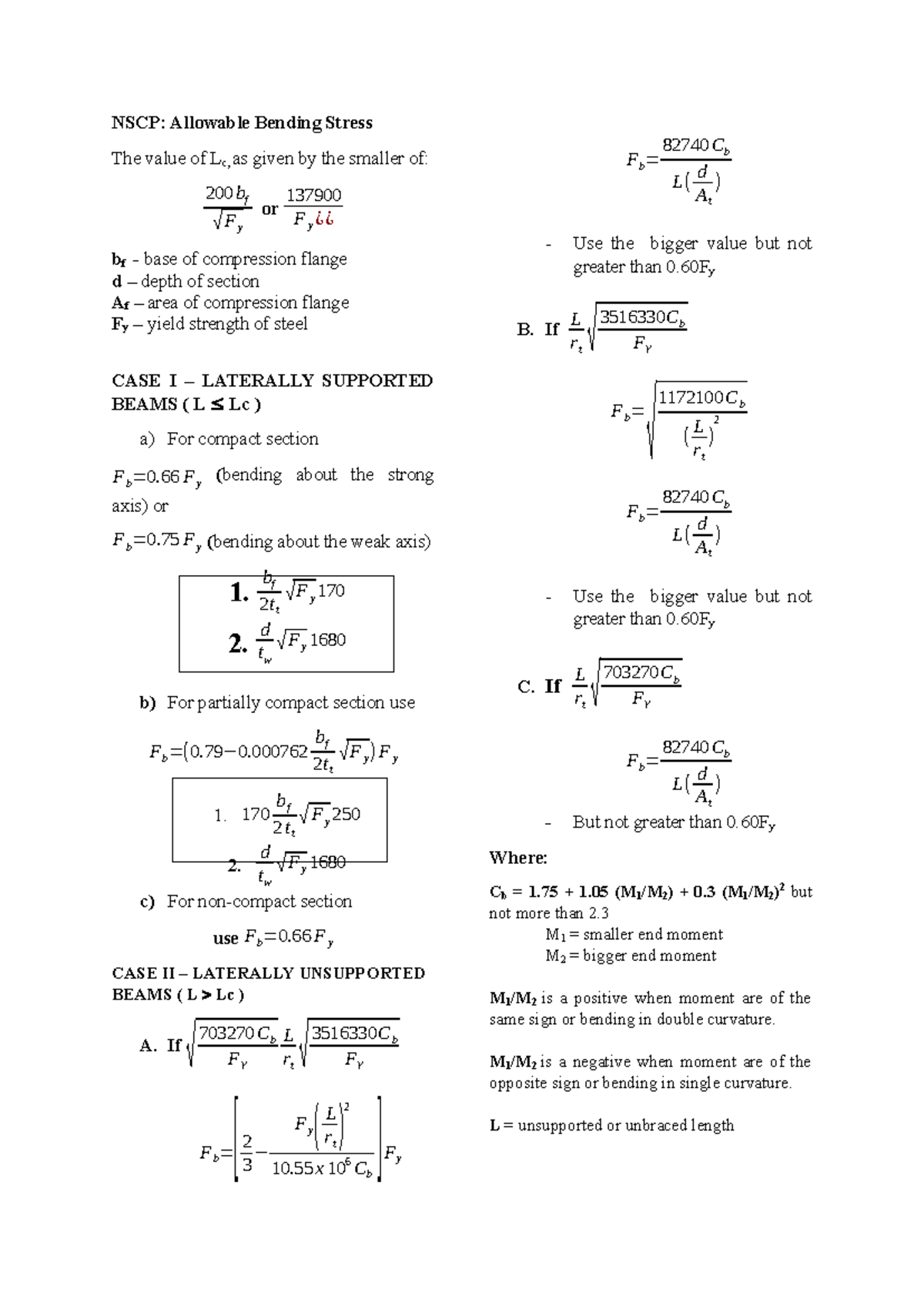 NSCP 2001 - Allowable Bending Stress - NSCP: Allowable Bending Stress ...